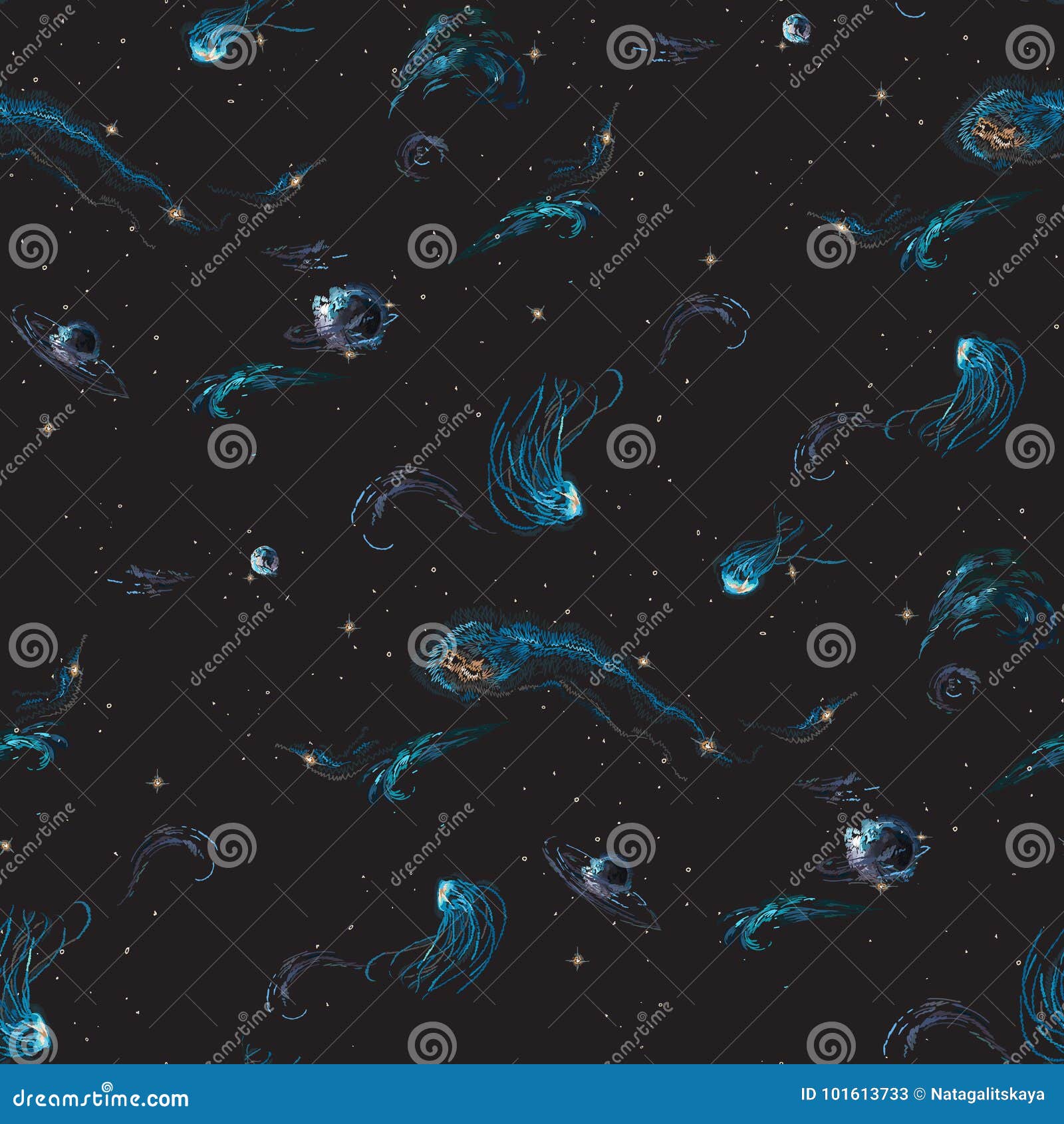 Embroidery Seamless Pattern with Starry Sky. Stock Vector ...