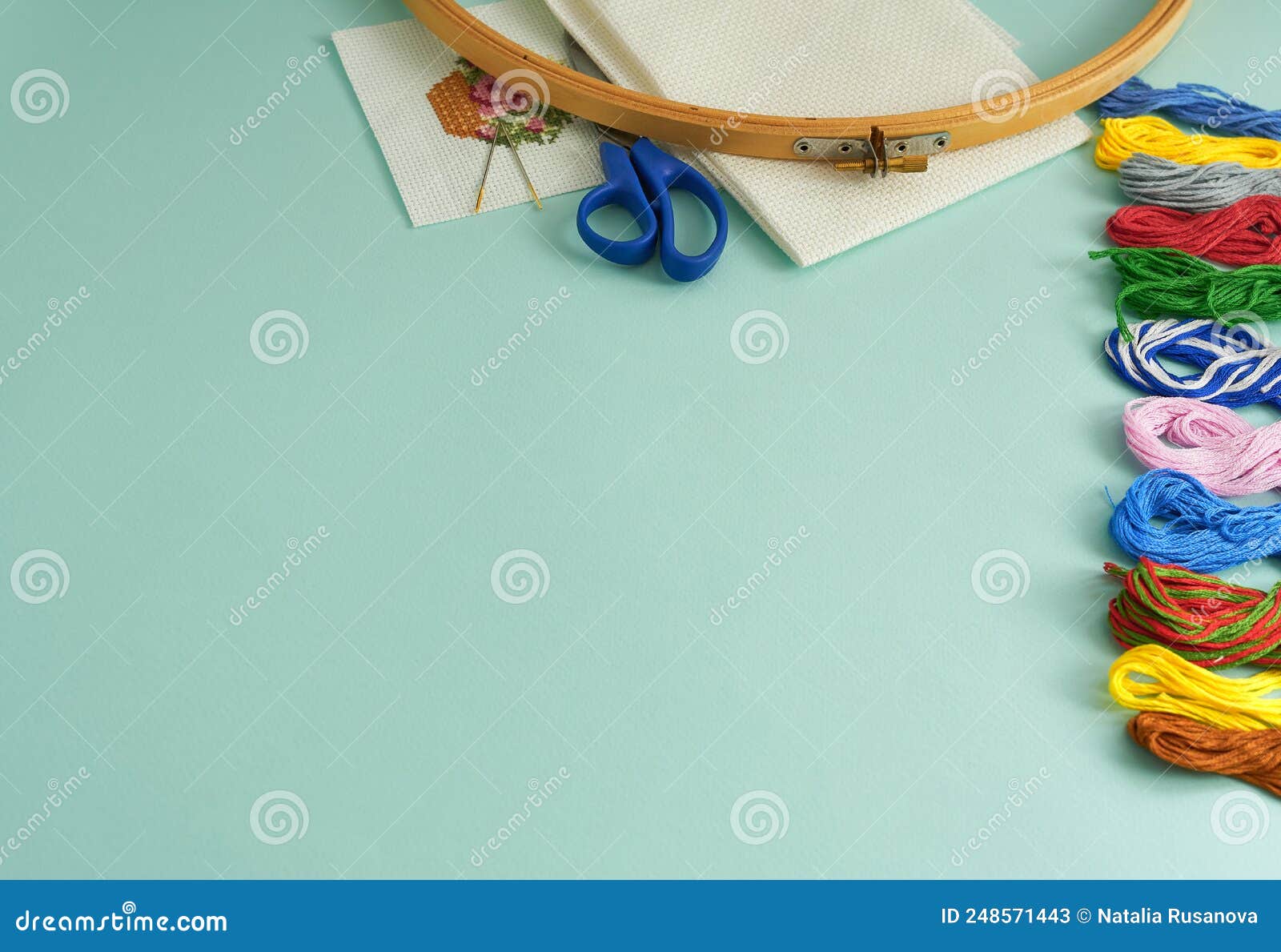 Embroidery Set on a Blue Background. Stock Image - Image of beautiful ...