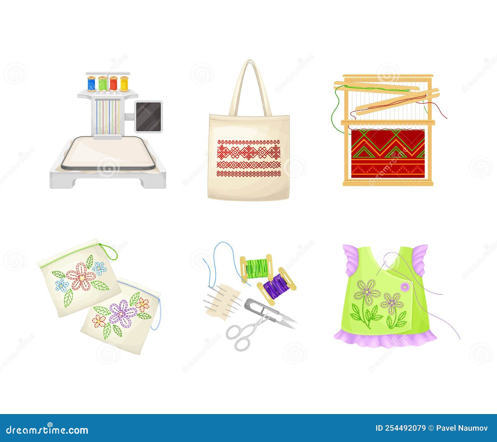 Embroidery and Sewing Objects Set. Handmade Crafts and Sewing Tools ...