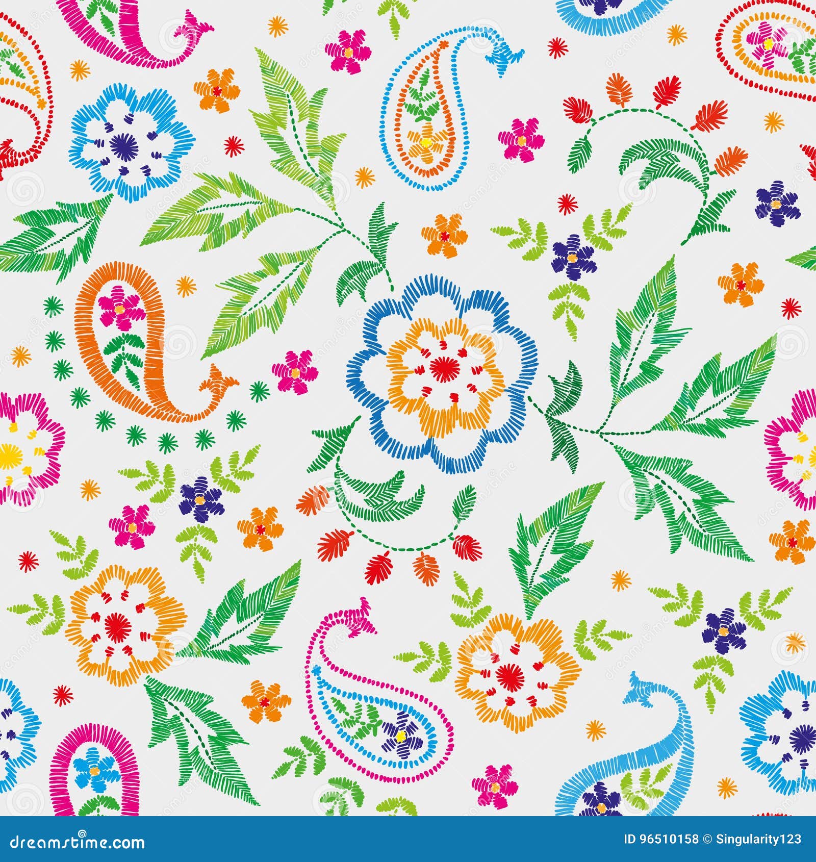 Embroidery Vector Seamless Decorative Floral Pattern Ornament For