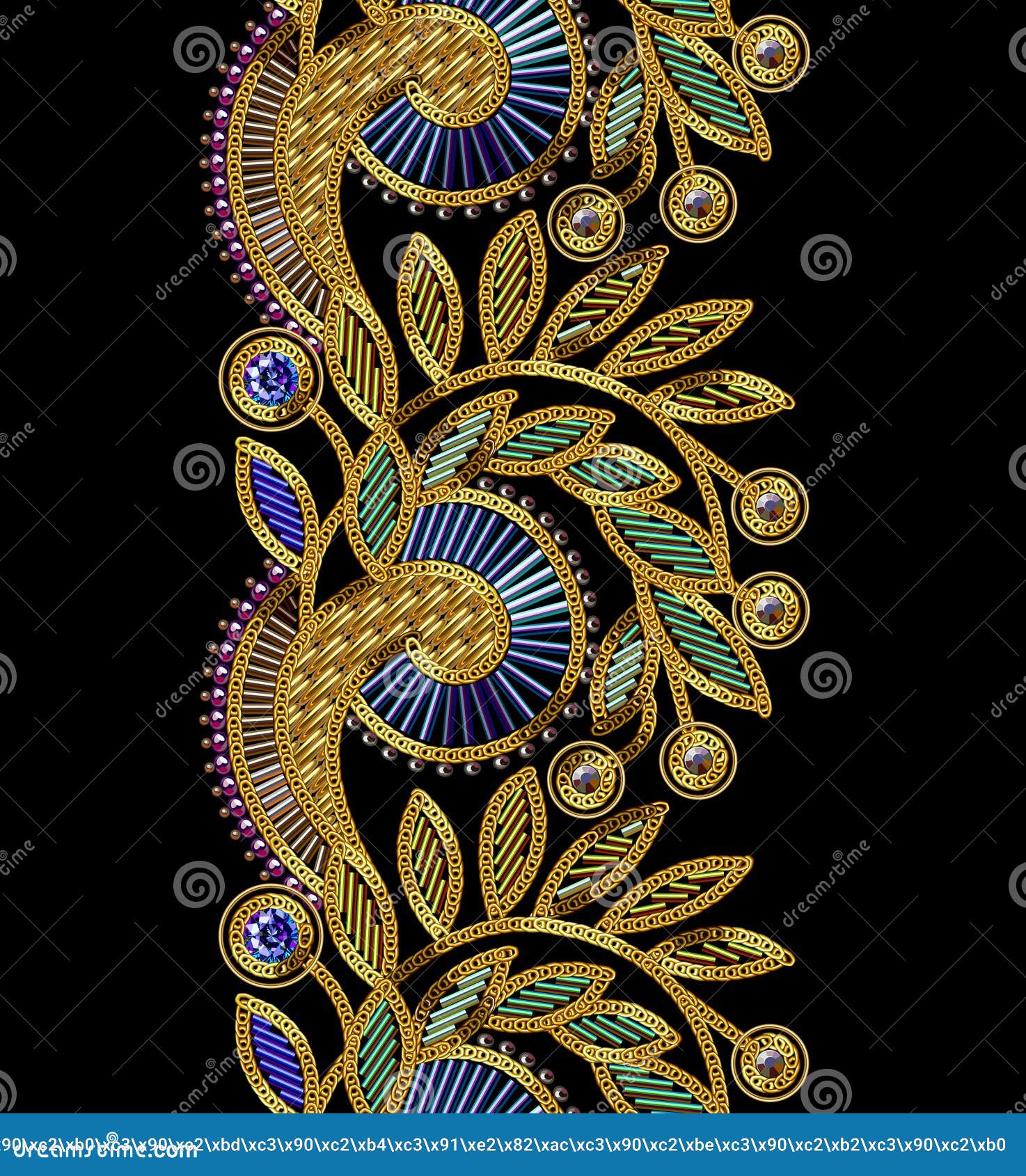 Embroidery Vector Seamless Pattern. Black Background Stock Illustration ...