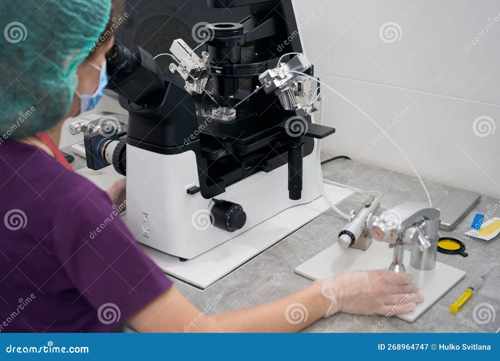Embryologist Assistant Under Microscope Carries Out Fertilization of ...