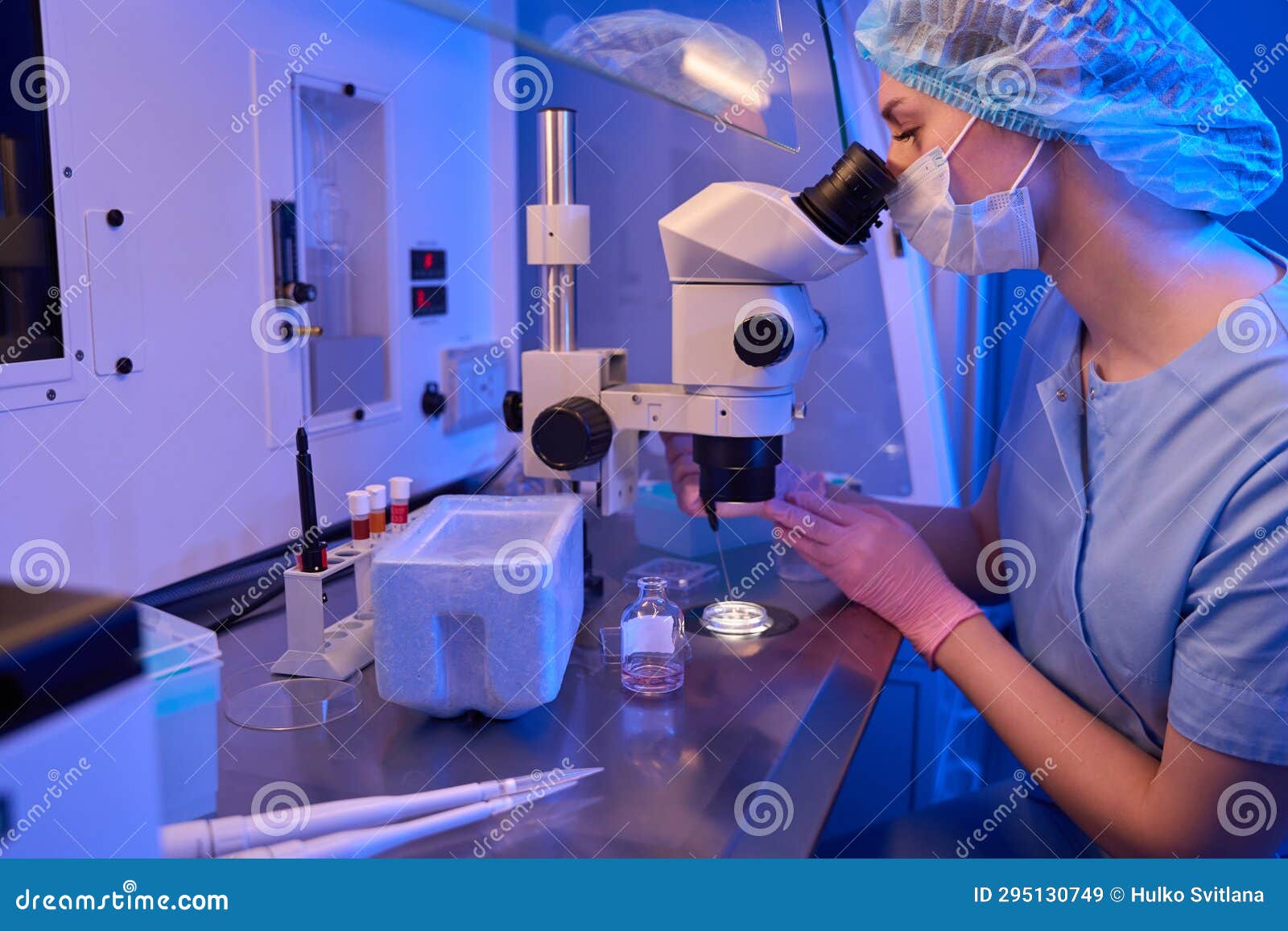 Embryologist Preparing Cell Samples for Cryopreservation Procedure ...