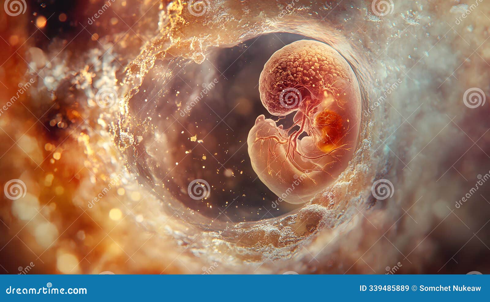 Embryonic Development in the Womb, Glowing Abstract Background Stock ...