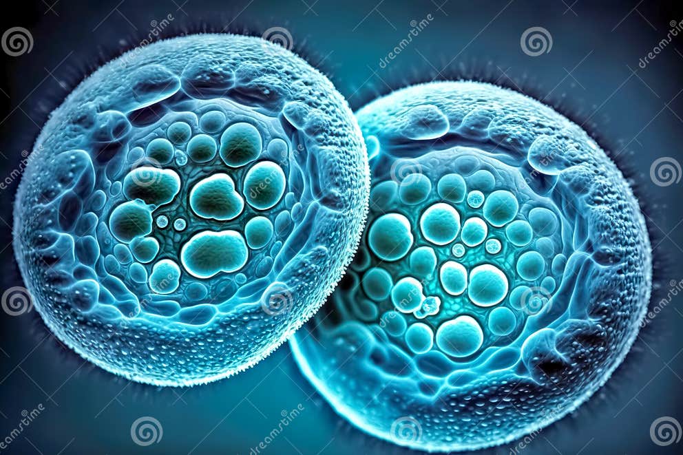 Embryonic Stem Cells Division. Human Cells Under Microscope. in Vitro ...