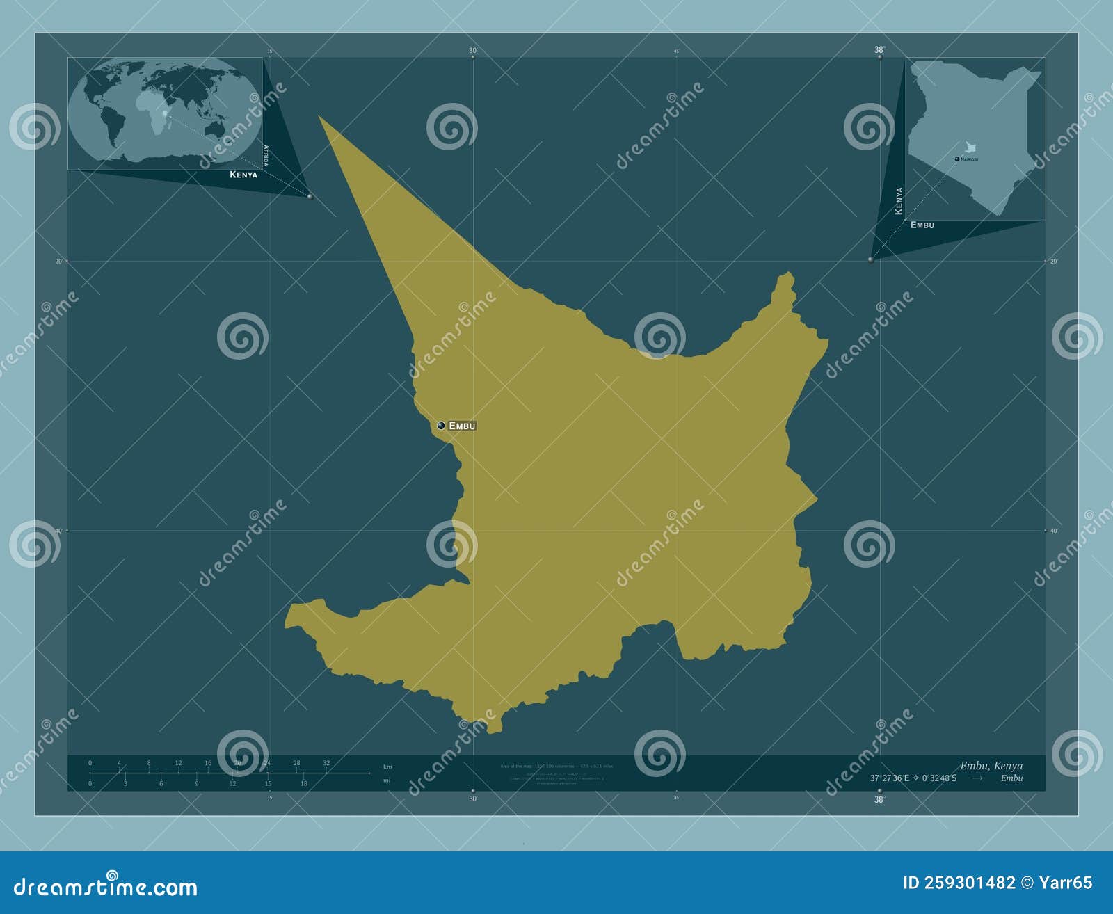 Embu, Kenya. Solid. Labelled Points of Cities Stock Illustration ...