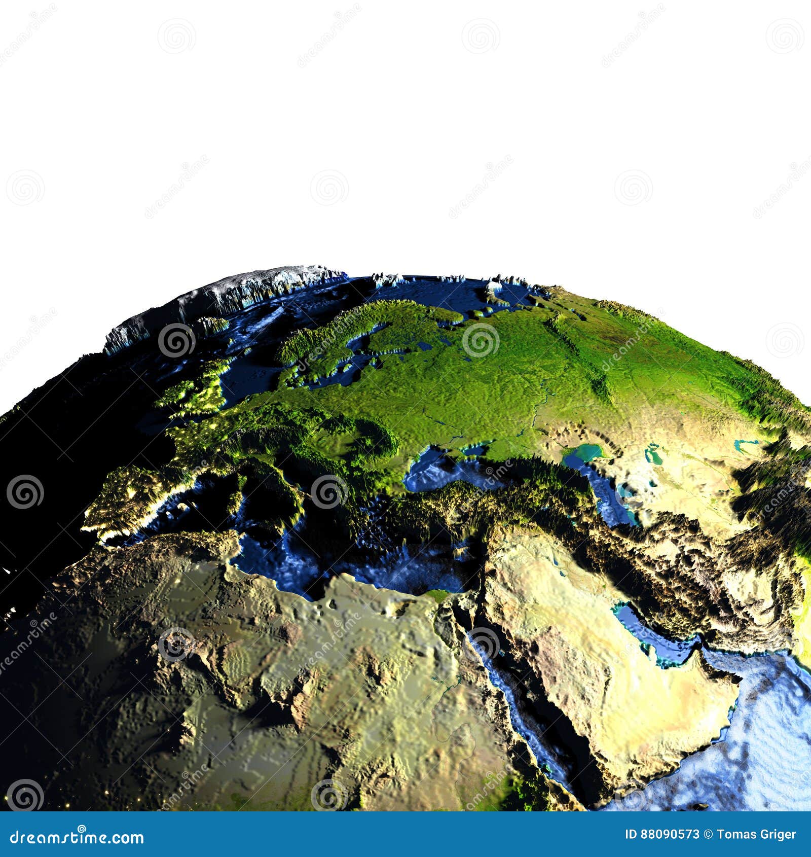 EMEA Region on Earth with Exaggerated Mountains Stock Illustration ...