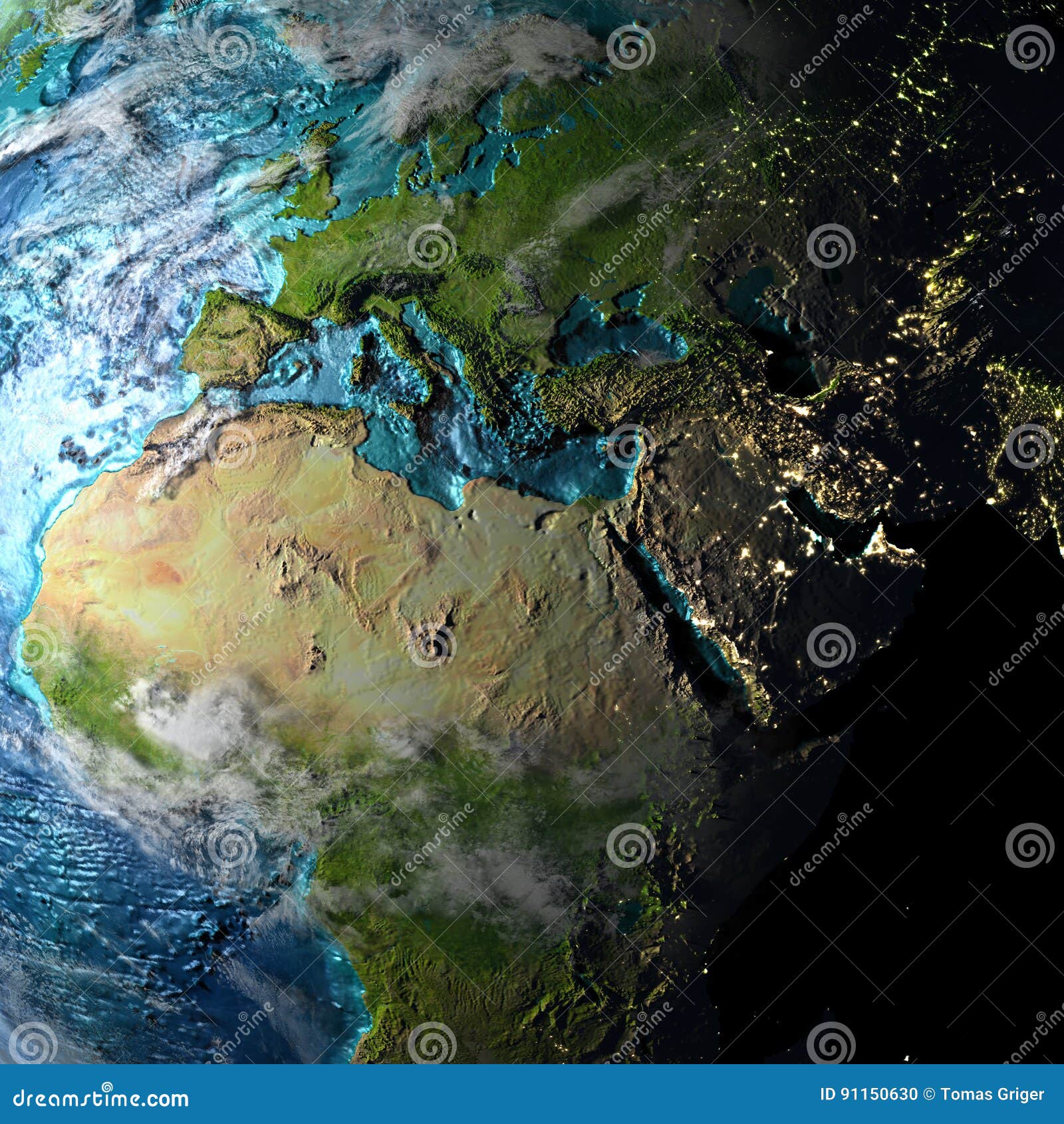 EMEA Region on Physical Map Stock Illustration - Illustration of europe ...