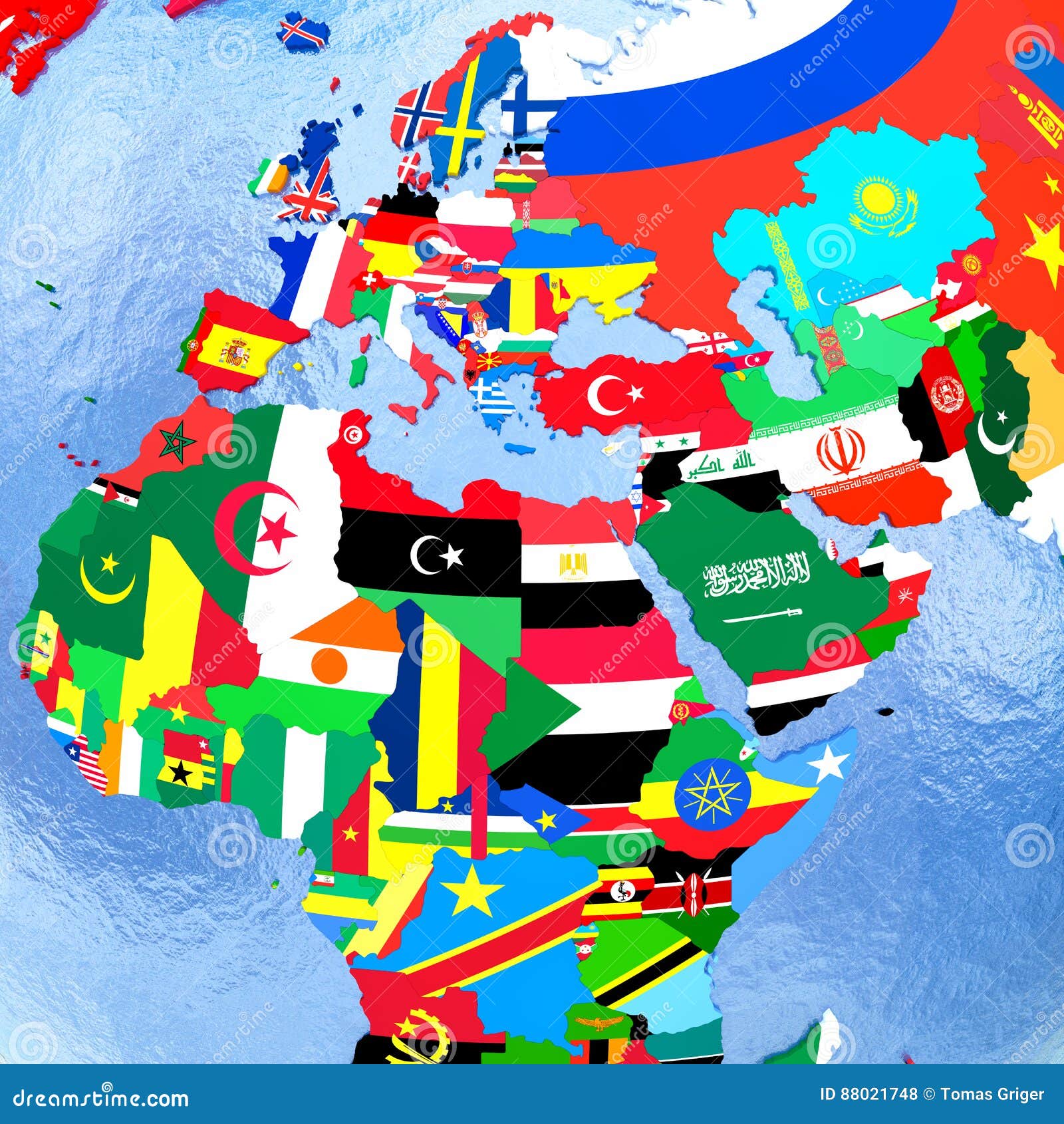 EMEA Region on Political Globe with Flags Stock Illustration ...