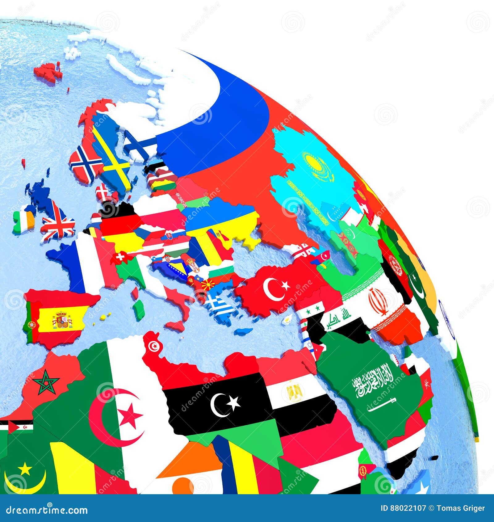EMEA Region on Political Globe with Flags Stock Illustration ...