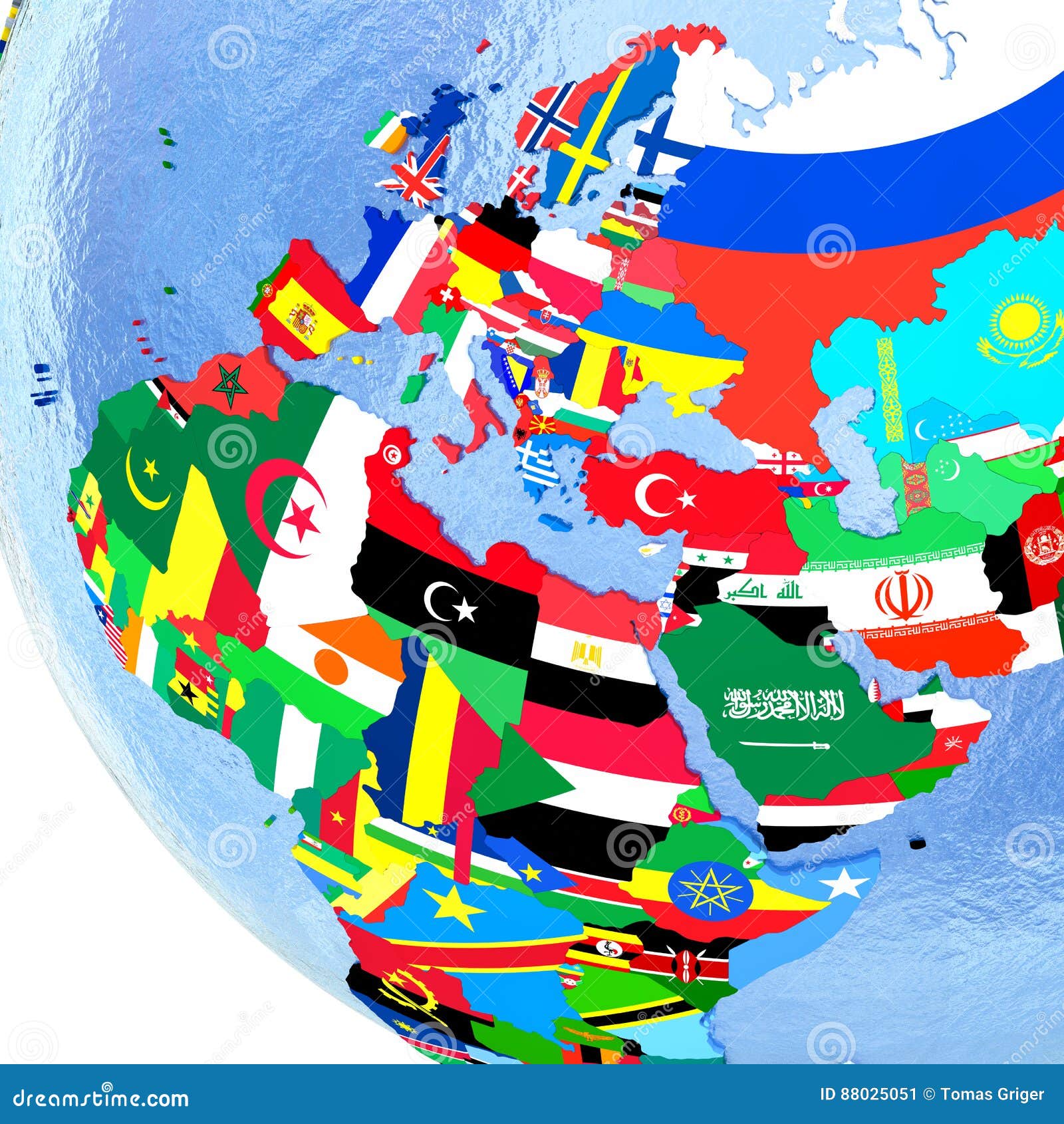 EMEA Region on Political Globe with Flags Stock Illustration ...