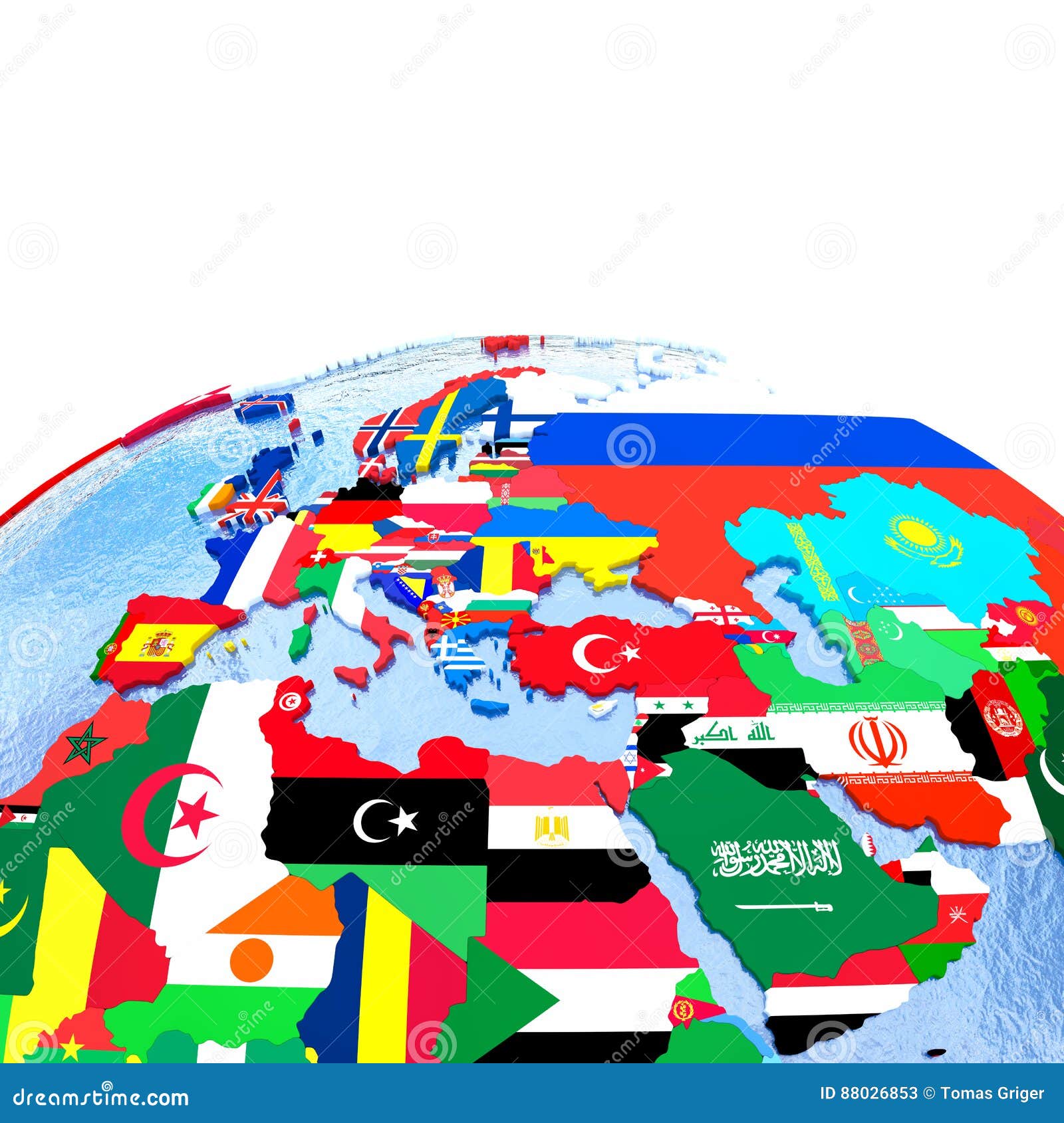 EMEA Region on Political Globe with Flags Stock Illustration ...