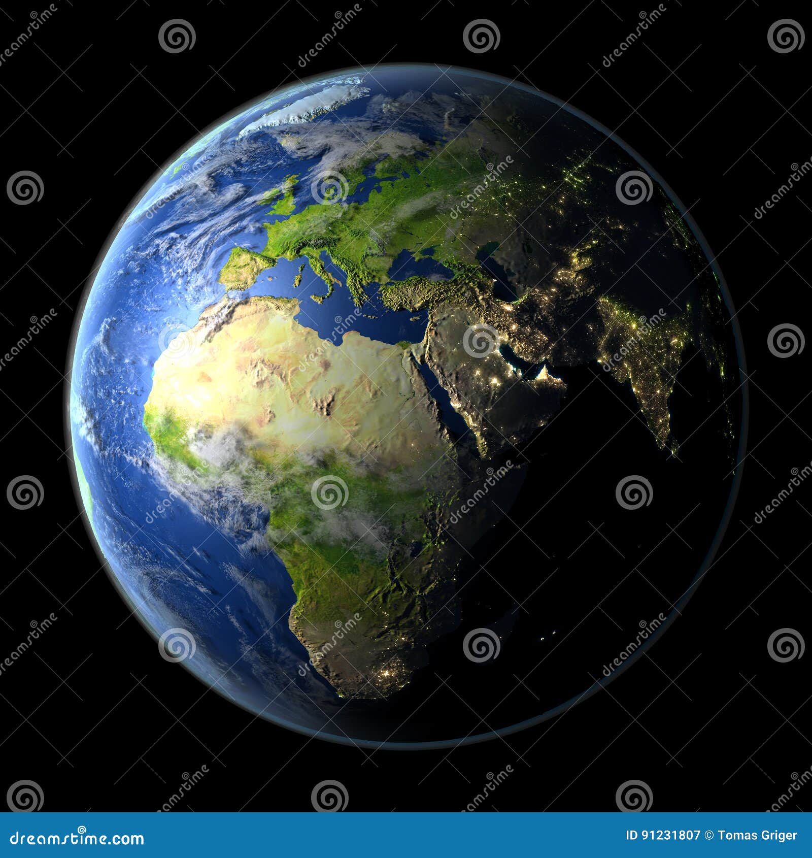 EMEA region from space stock illustration. Illustration of globe - 91231807