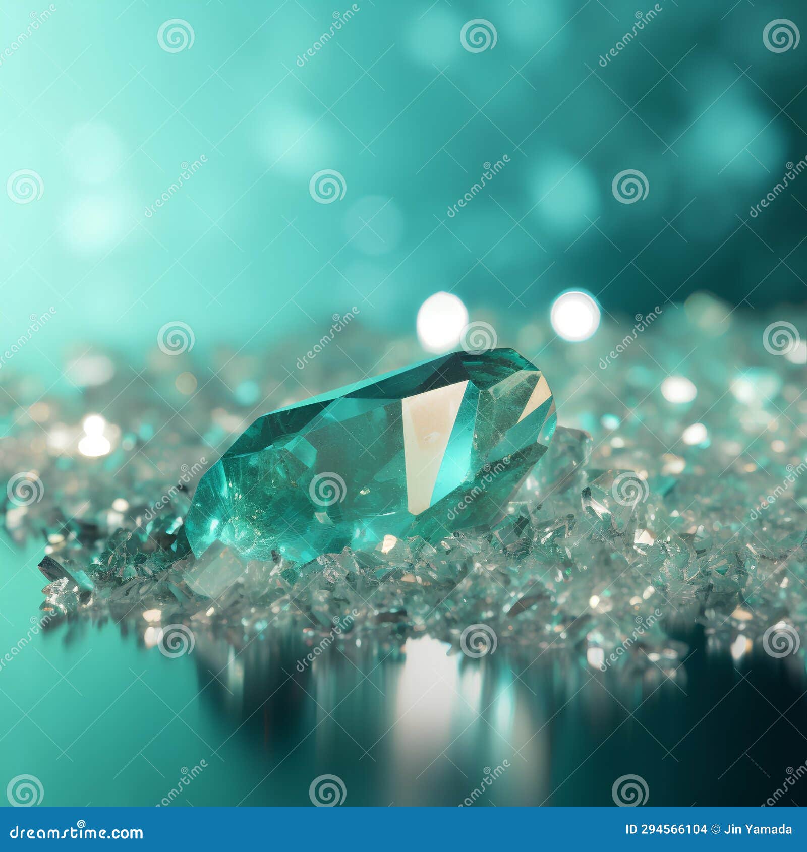 Emerald on a Blue Background with Bokeh. 3d Illustration Stock ...