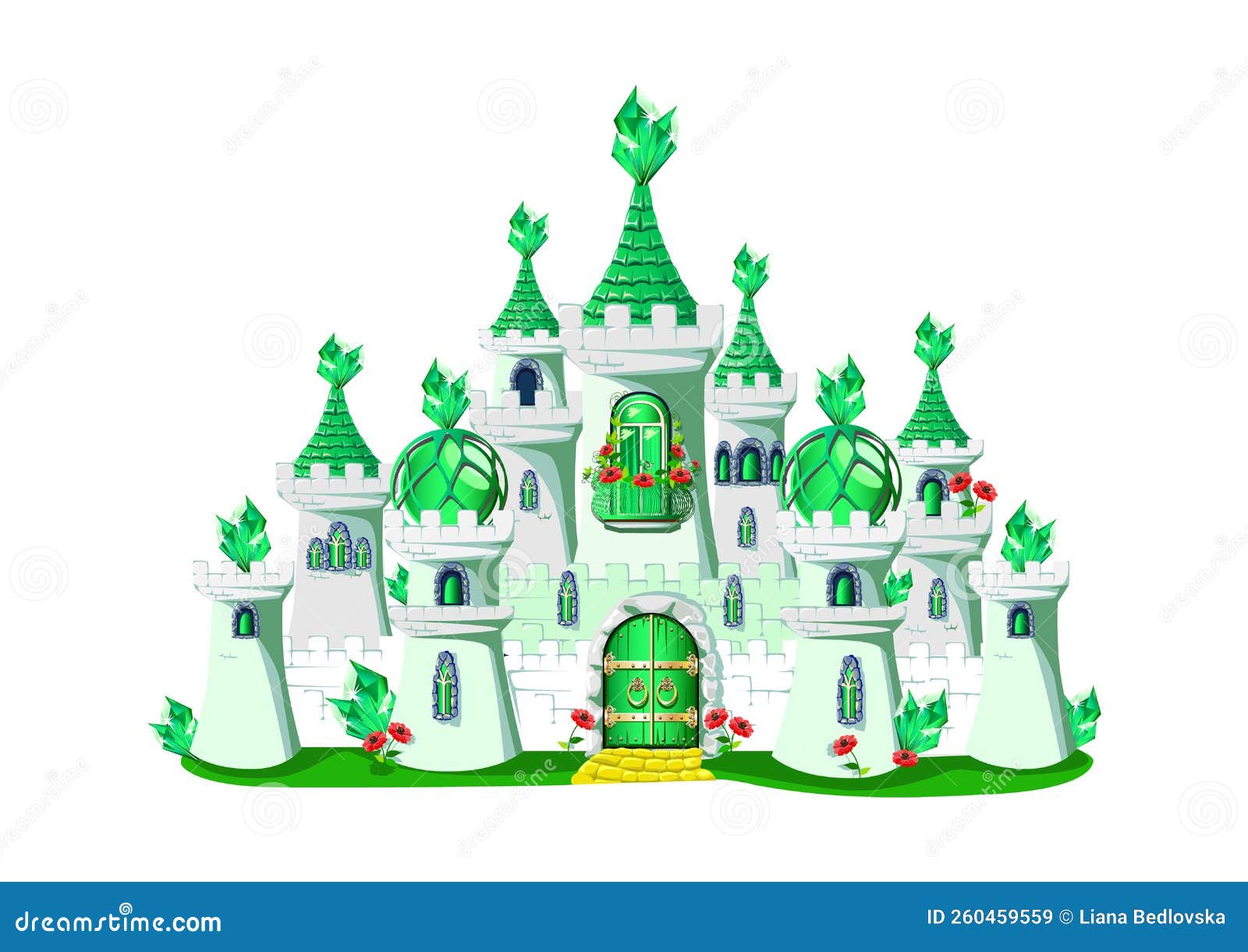 Emerald Princess Castle with Green Crystals Stock Vector - Illustration ...