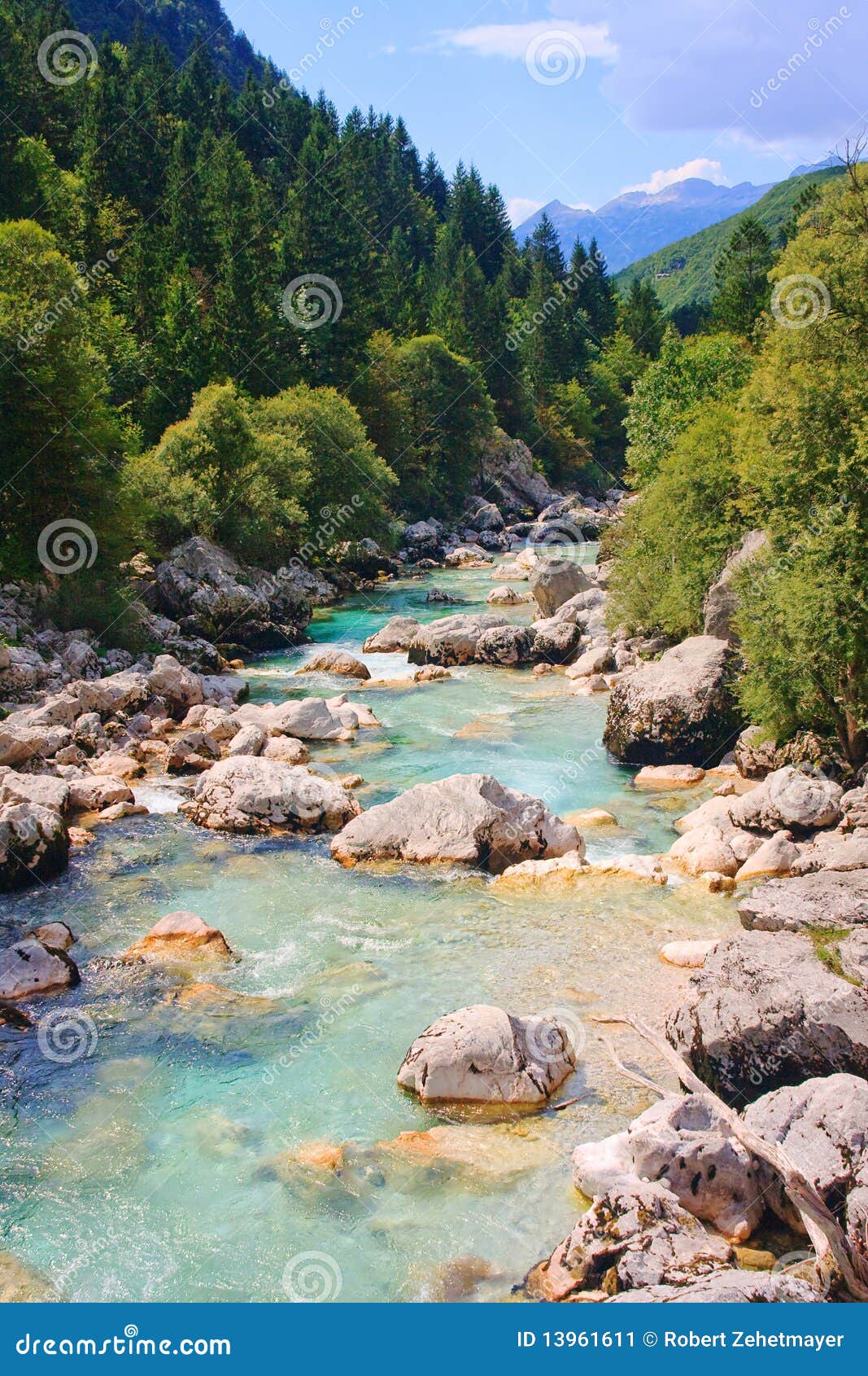 Emerald Coloured Alpine River Stock Image - Image of river, mountains ...