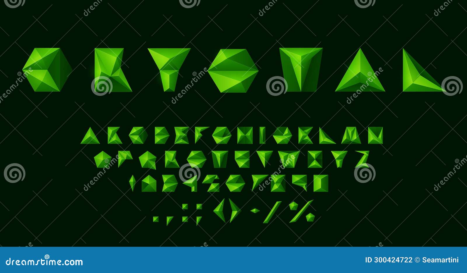 Emerald Crystal Font, 3D Low Poly Type, Typeface Stock Illustration ...