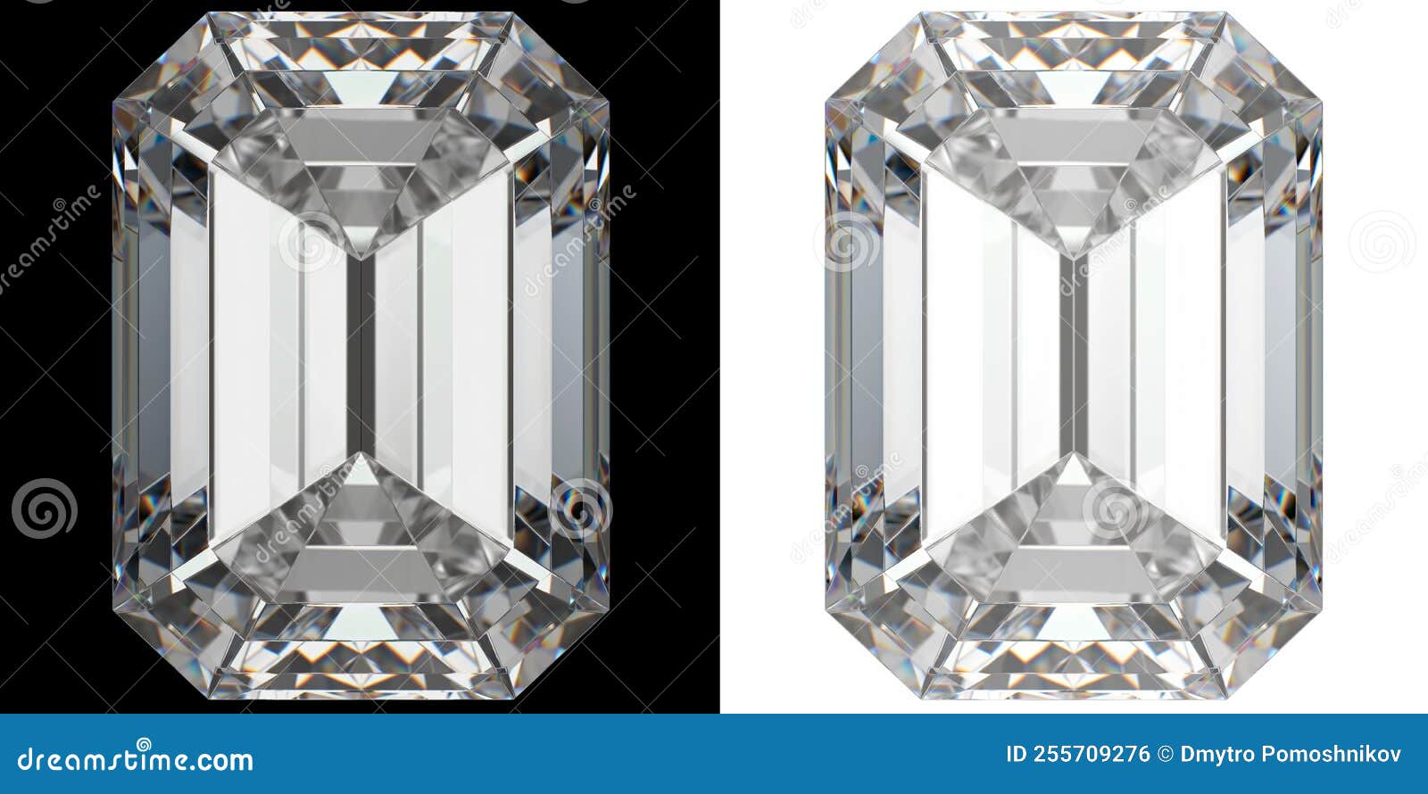 Emerald Cut White Diamond Close View 3D Rendering Stock Illustration ...