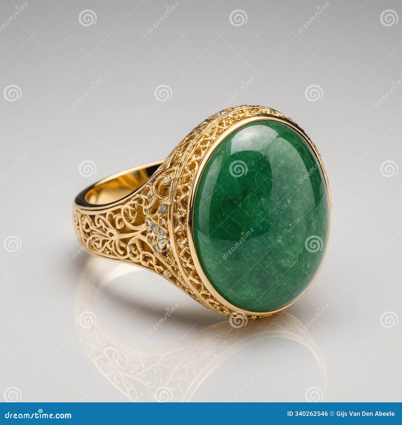 Emerald Elegance Jade Inlaid Ring On White Stock Photo | CartoonDealer ...