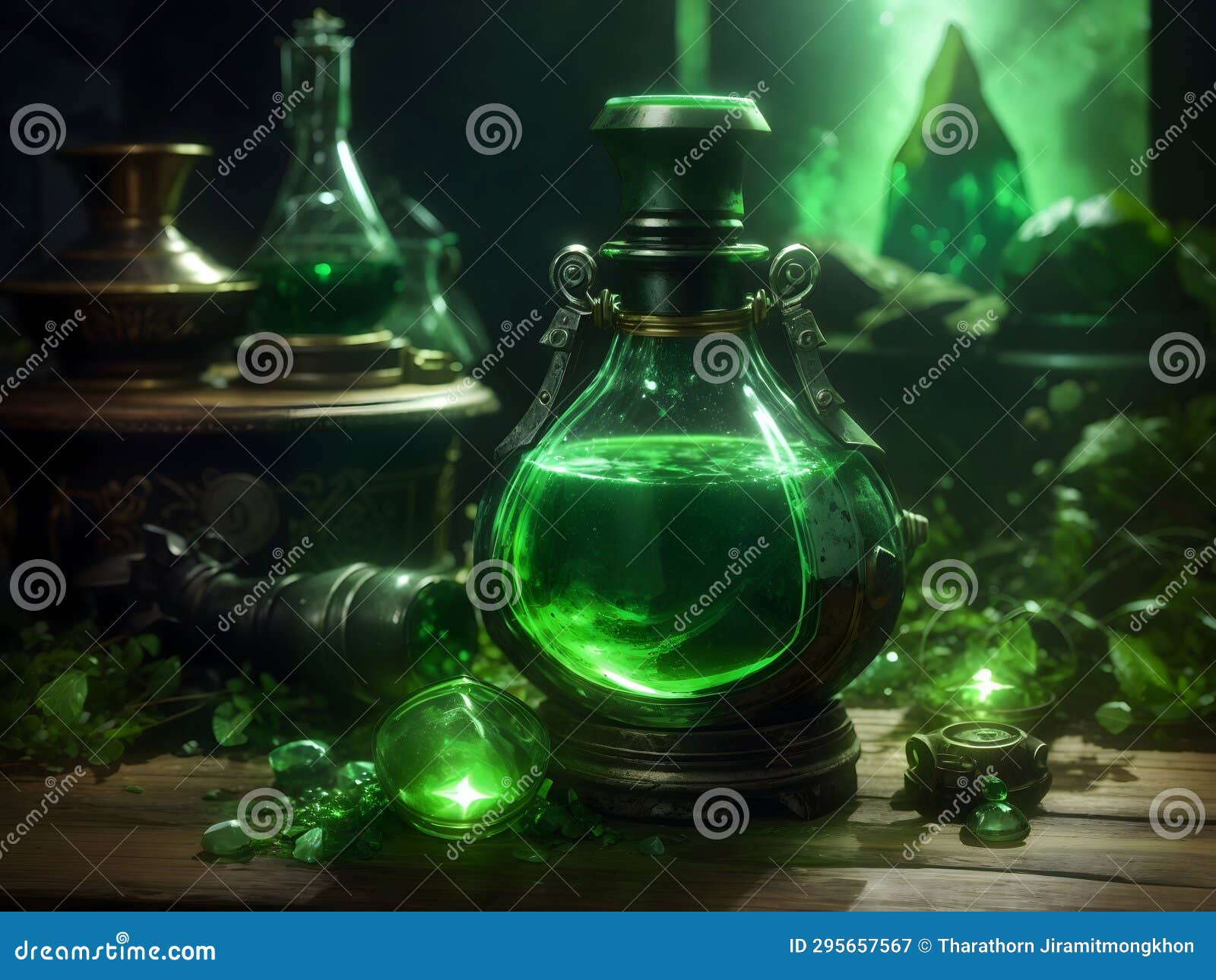 Emerald Elixir: a Visual Symphony in Green Potion Stock Illustration ...