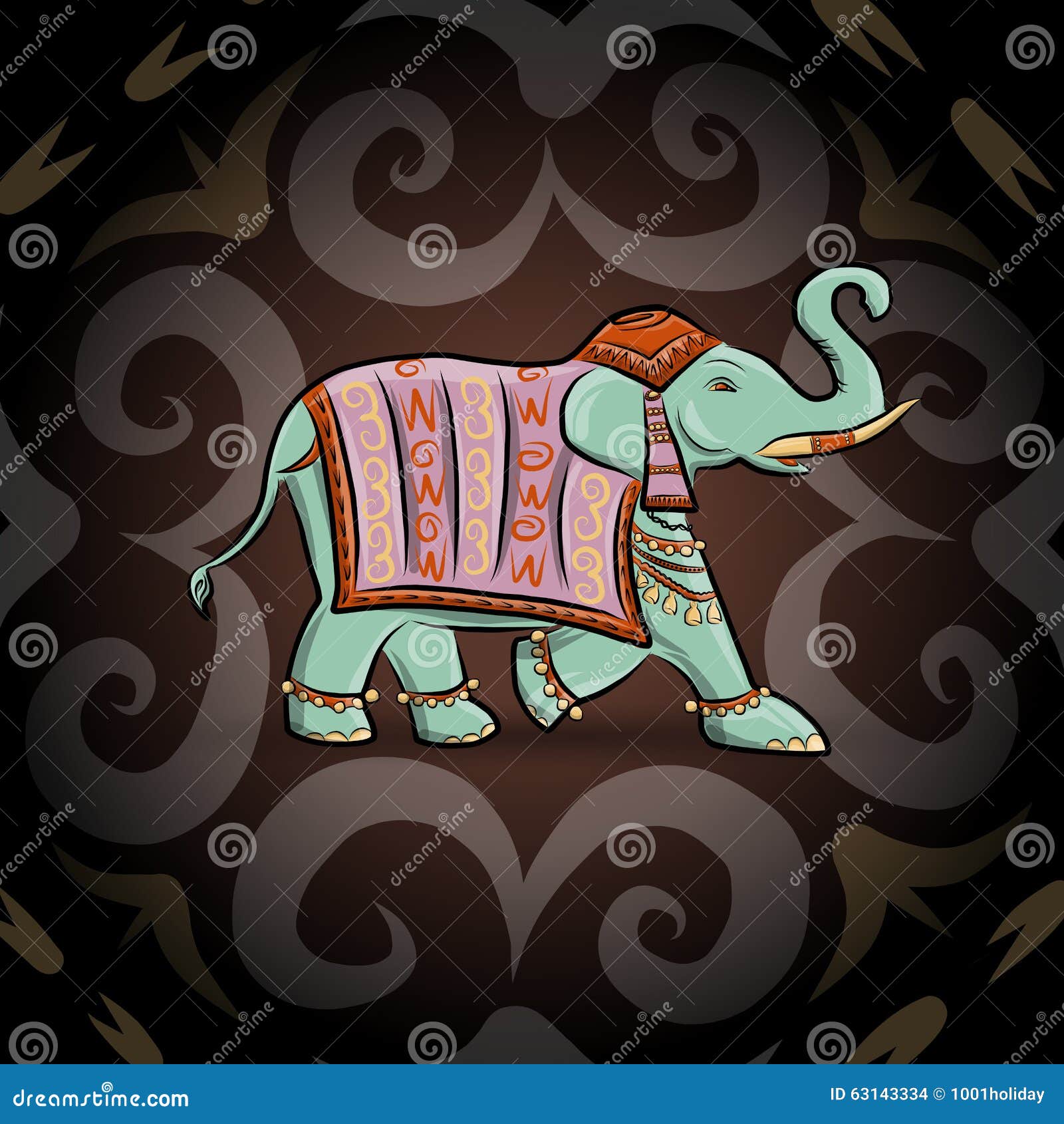 Emerald ethnic elephant stock vector. Illustration of ornate - 63143334