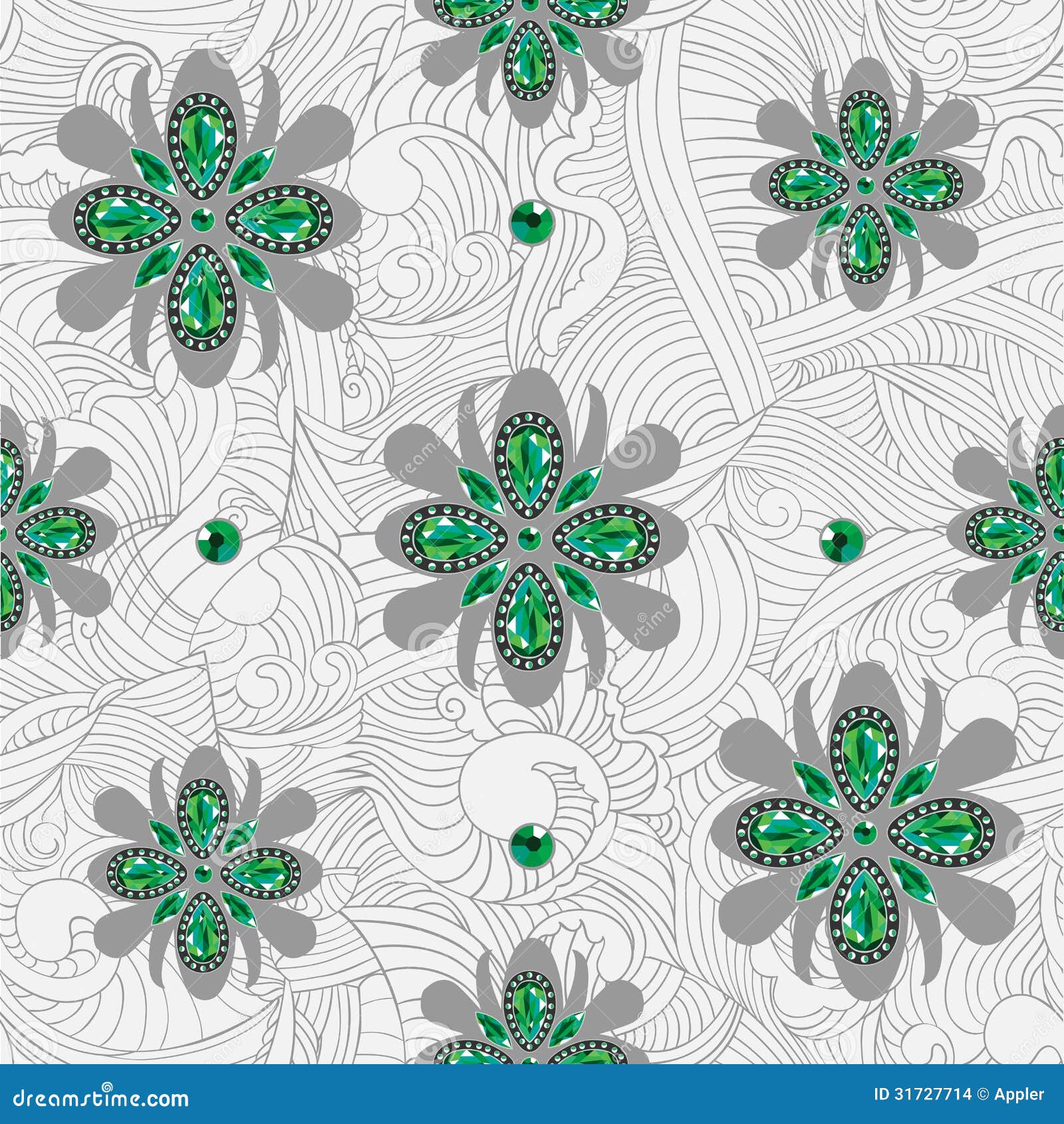 Emerald flowers pattern stock illustration. Illustration of wave - 31727714