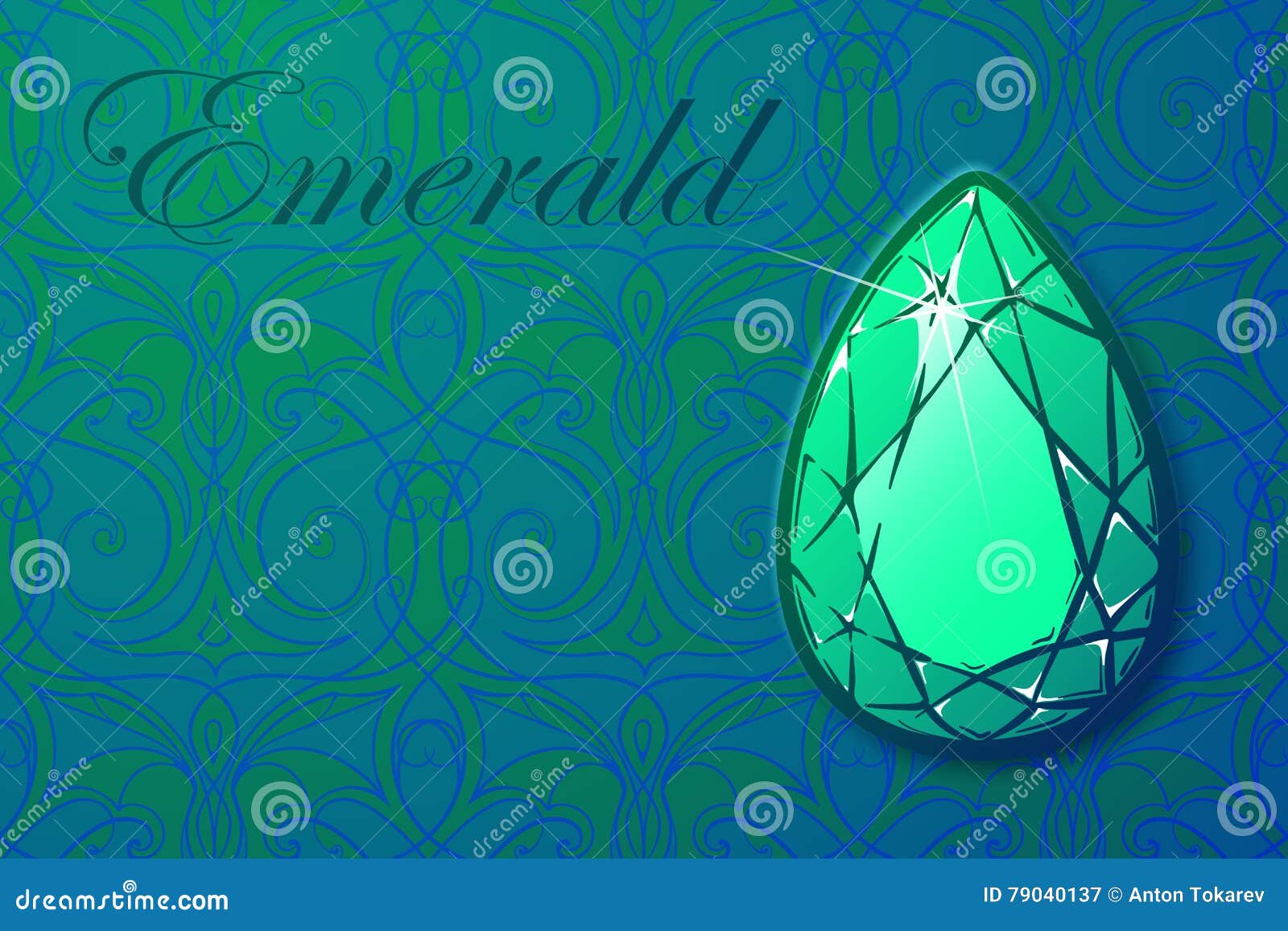 Emerald Gemstone on Pattern Background Stock Vector - Illustration of ...