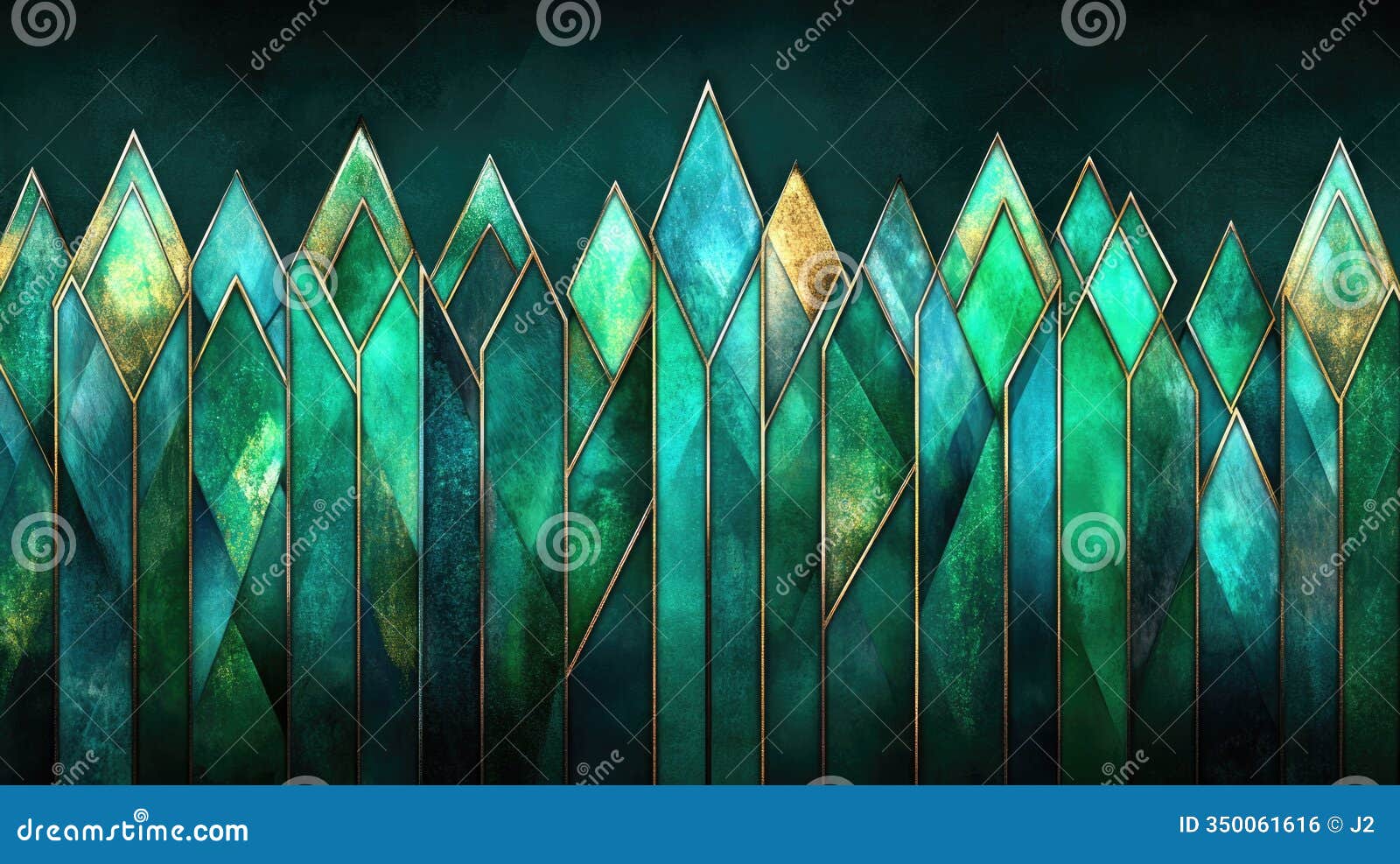 Emerald Geometric Art Deco Pattern with Gold Accents and Green Gradient ...