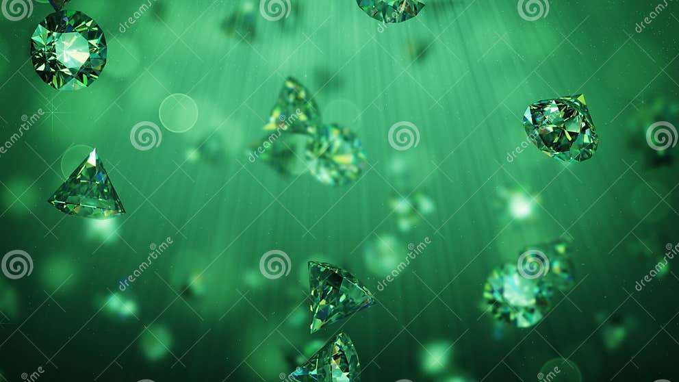 Emerald Green Brilliants are Falling 3D Rendering Stock Illustration ...