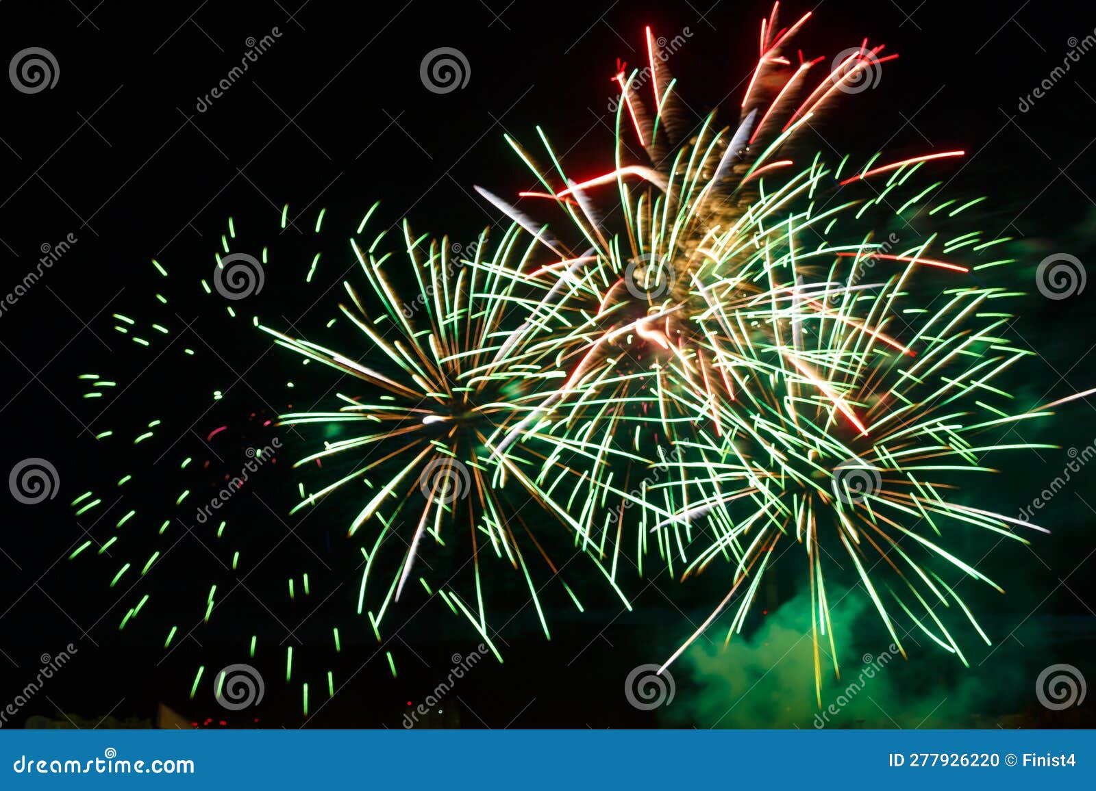 Emerald Green Firework Sparks Bright on the Black Night Sky. Stock ...