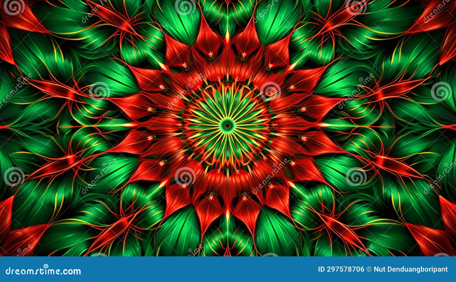 Emerald Green and Ruby Red Kaleidoscopic Mandala Design Stock ...