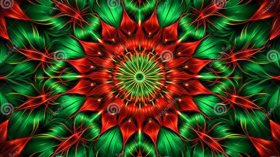 Emerald Green and Ruby Red Kaleidoscopic Mandala Design Stock ...