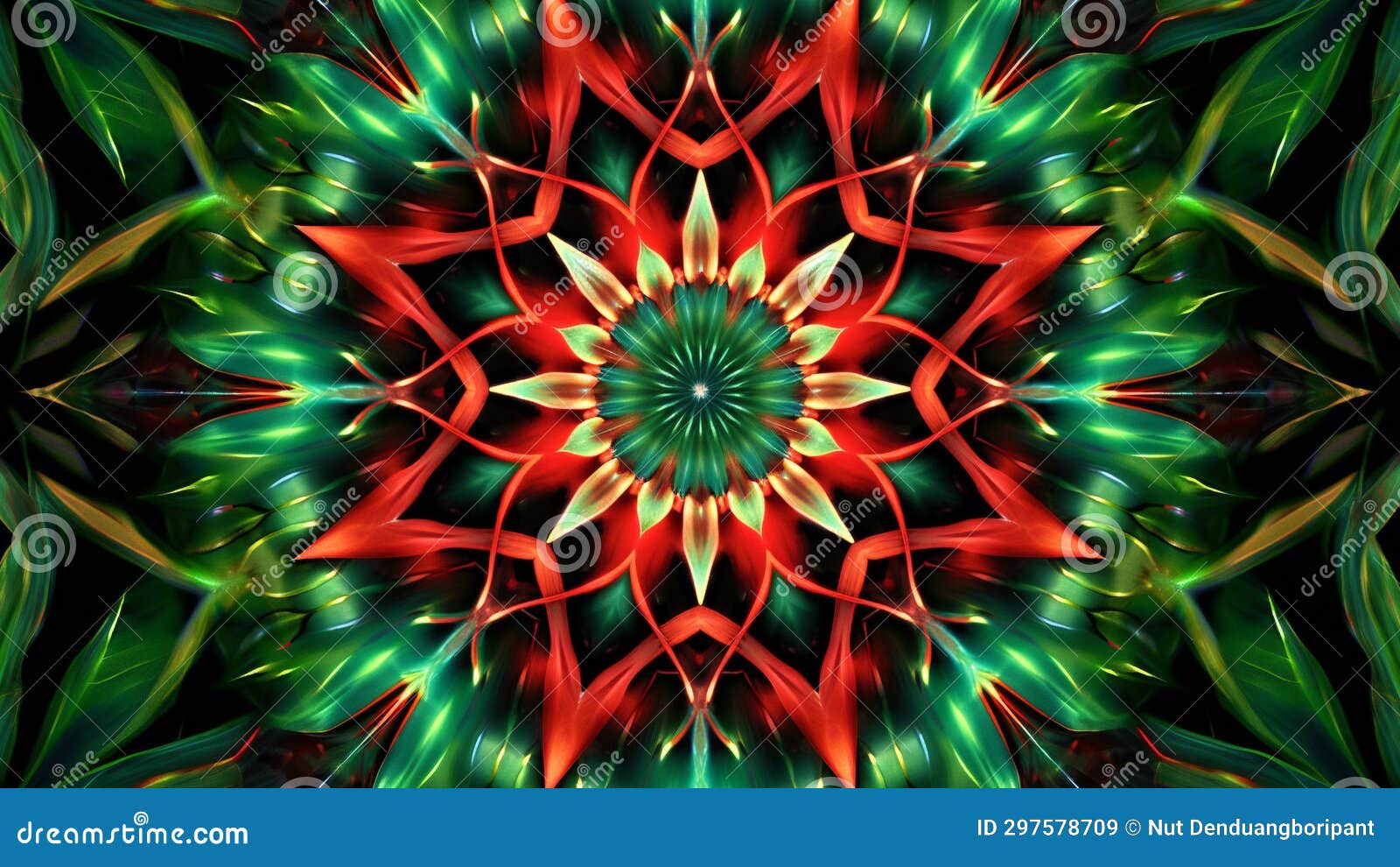 Emerald Green and Ruby Red Kaleidoscopic Mandala Design Stock ...