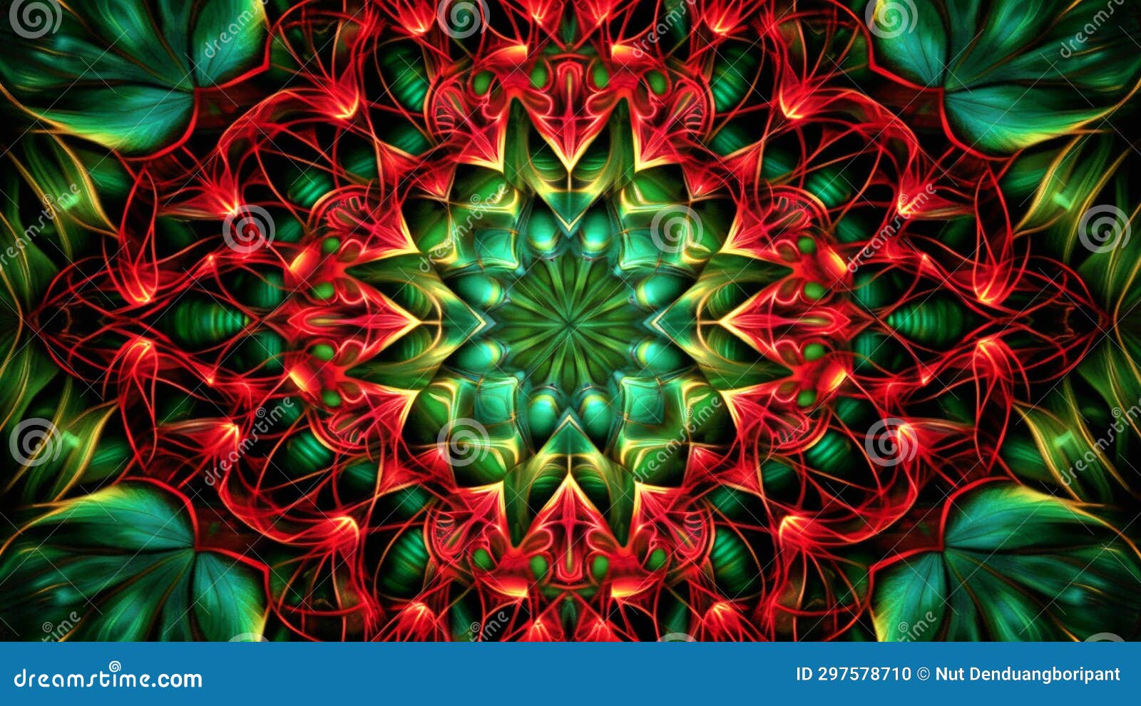 Emerald Green and Ruby Red Kaleidoscopic Mandala Design Stock ...