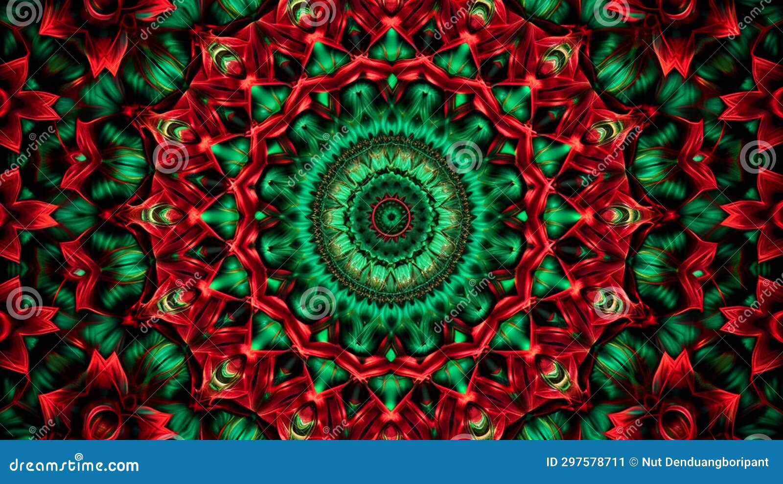 Emerald Green and Ruby Red Kaleidoscopic Mandala Design Stock Image ...