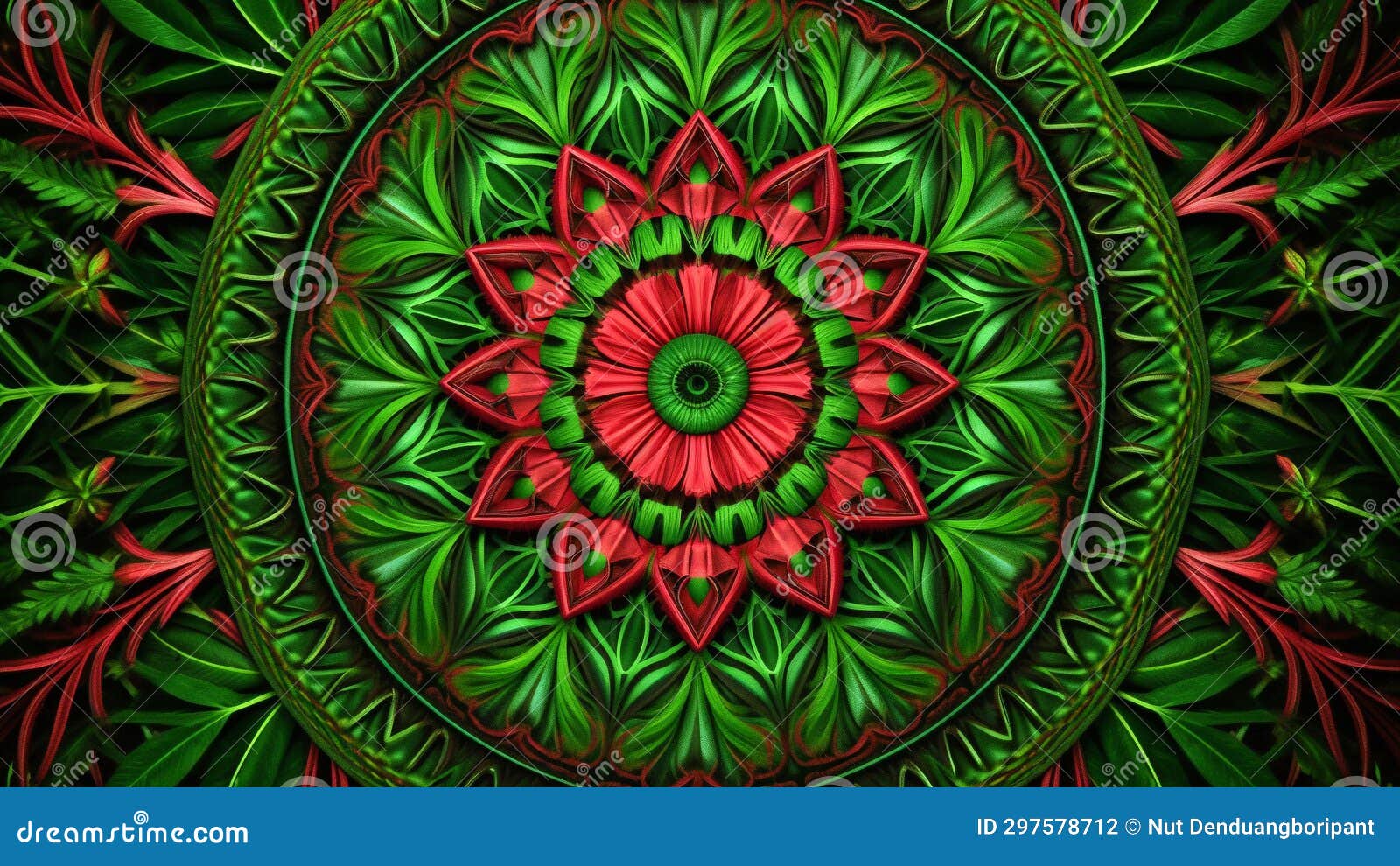 Emerald Green and Ruby Red Kaleidoscopic Mandala Design Stock ...