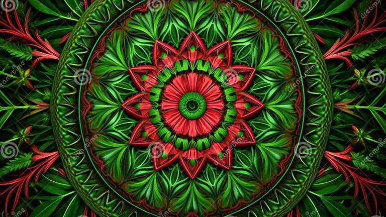 Emerald Green and Ruby Red Kaleidoscopic Mandala Design Stock ...
