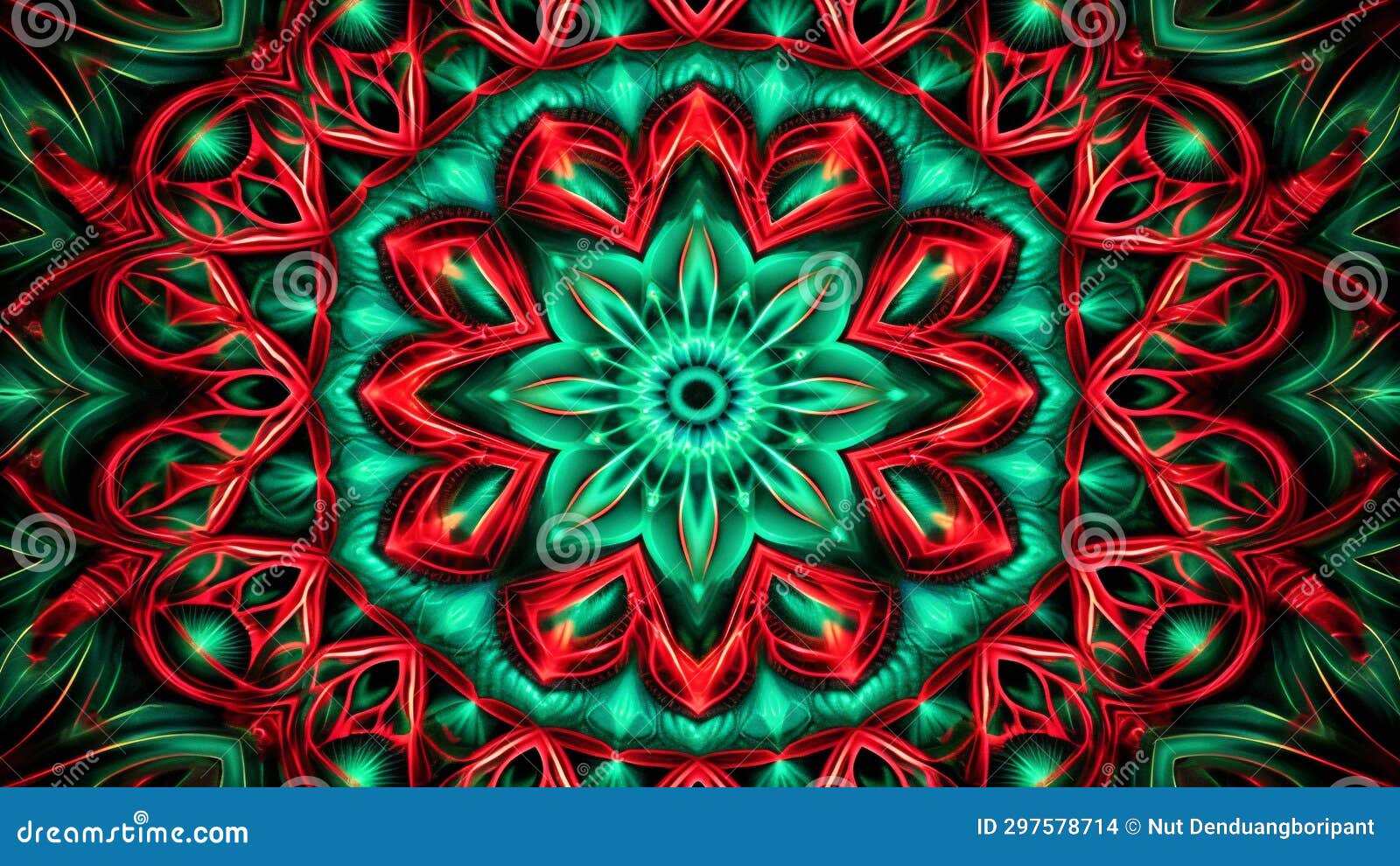 Emerald Green and Ruby Red Kaleidoscopic Mandala Design Stock ...