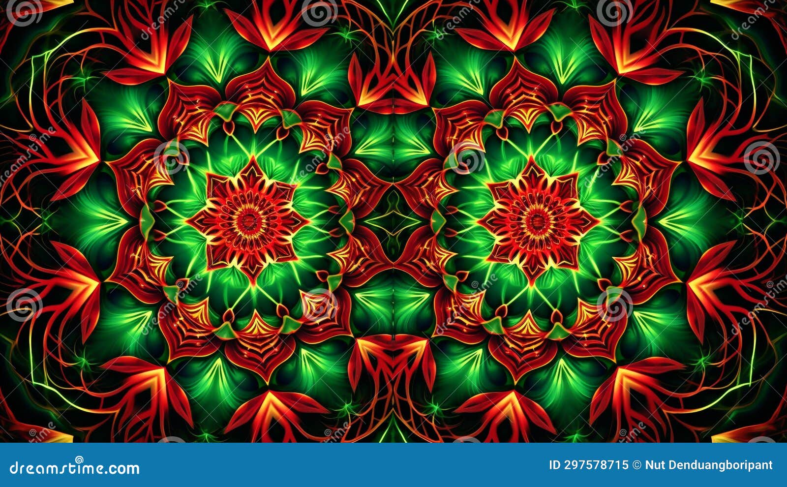 Emerald Green and Ruby Red Kaleidoscopic Mandala Design Stock ...