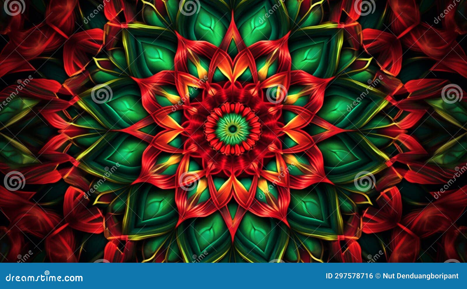 Emerald Green and Ruby Red Kaleidoscopic Mandala Design Stock ...