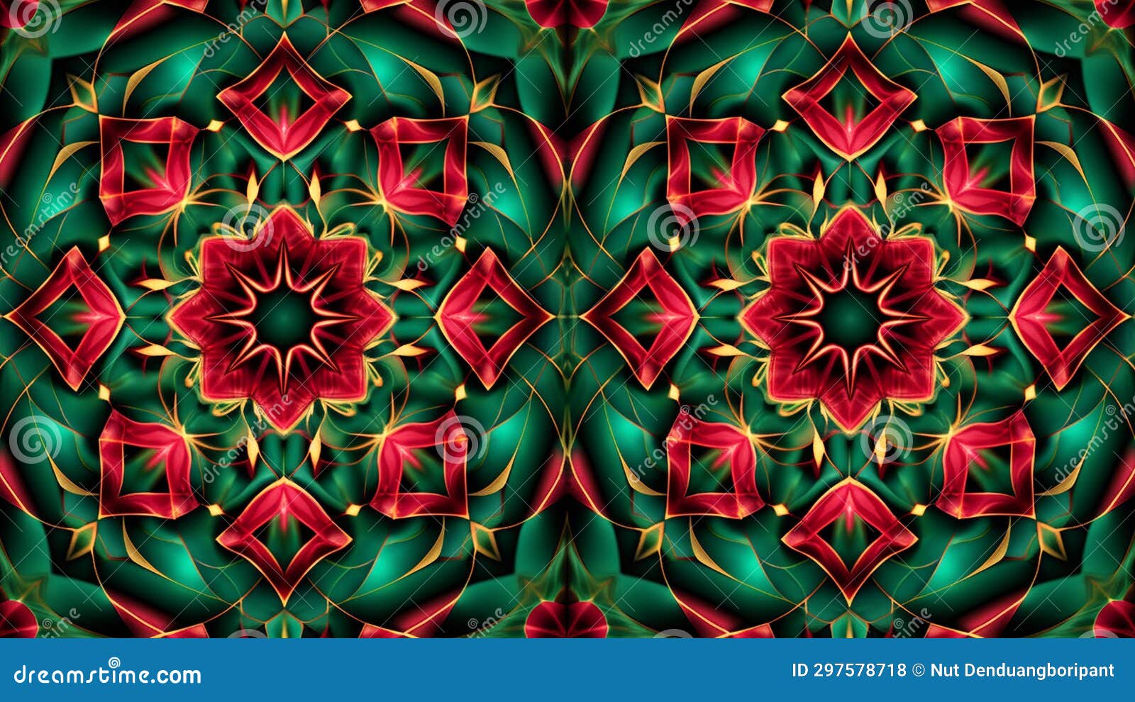 Emerald Green and Ruby Red Kaleidoscopic Mandala Design Stock ...