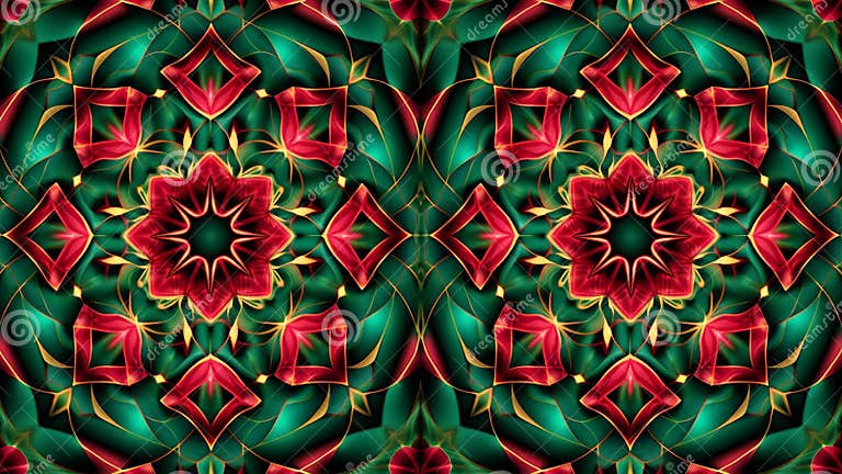 Emerald Green and Ruby Red Kaleidoscopic Mandala Design Stock ...