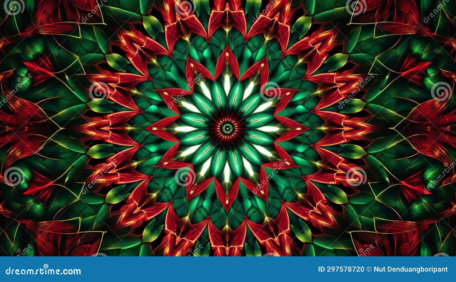 Emerald Green and Ruby Red Kaleidoscopic Mandala Design Stock ...