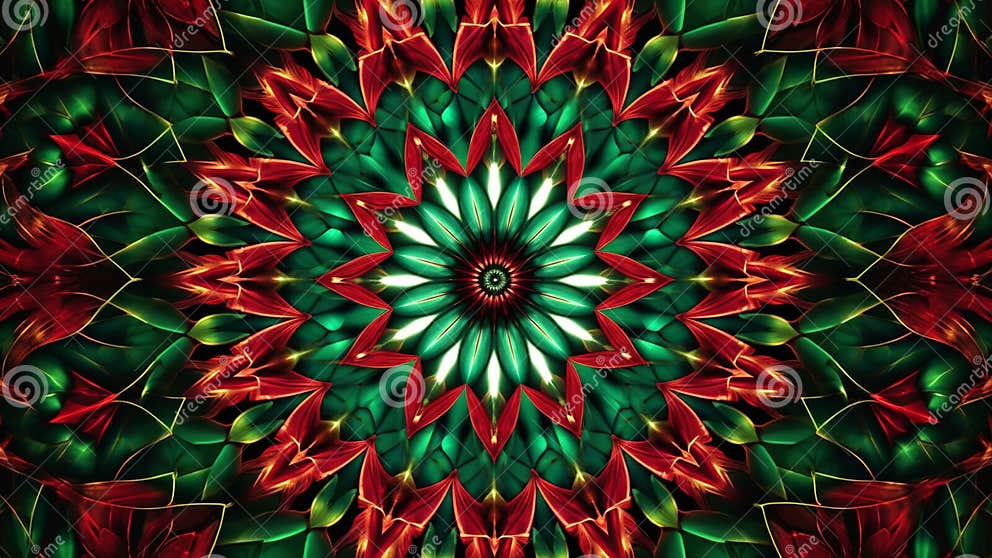 Emerald Green and Ruby Red Kaleidoscopic Mandala Design Stock ...