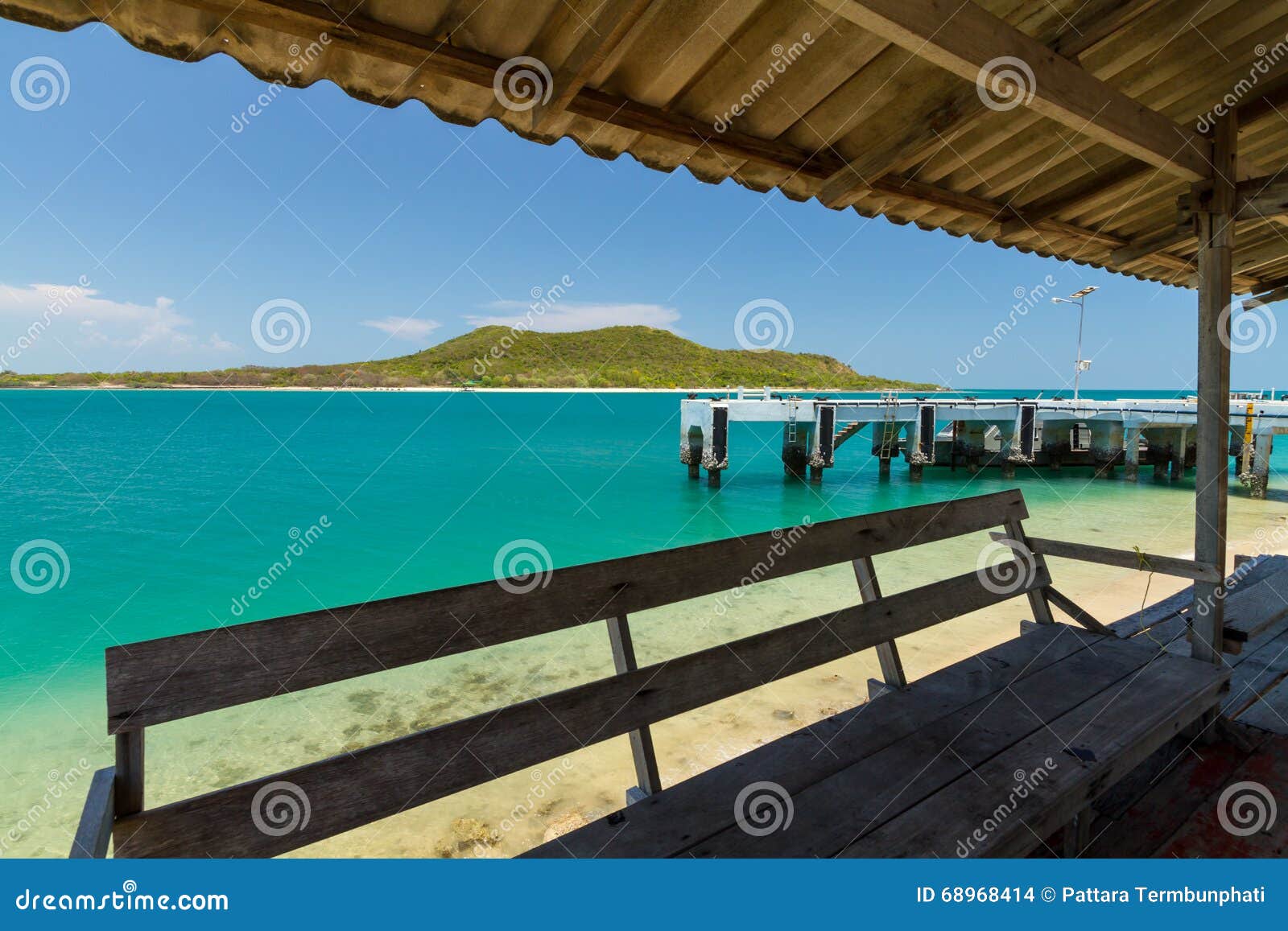 Emerald Green Water and Blue Sky with Jetty Stock Photo - Image of ...