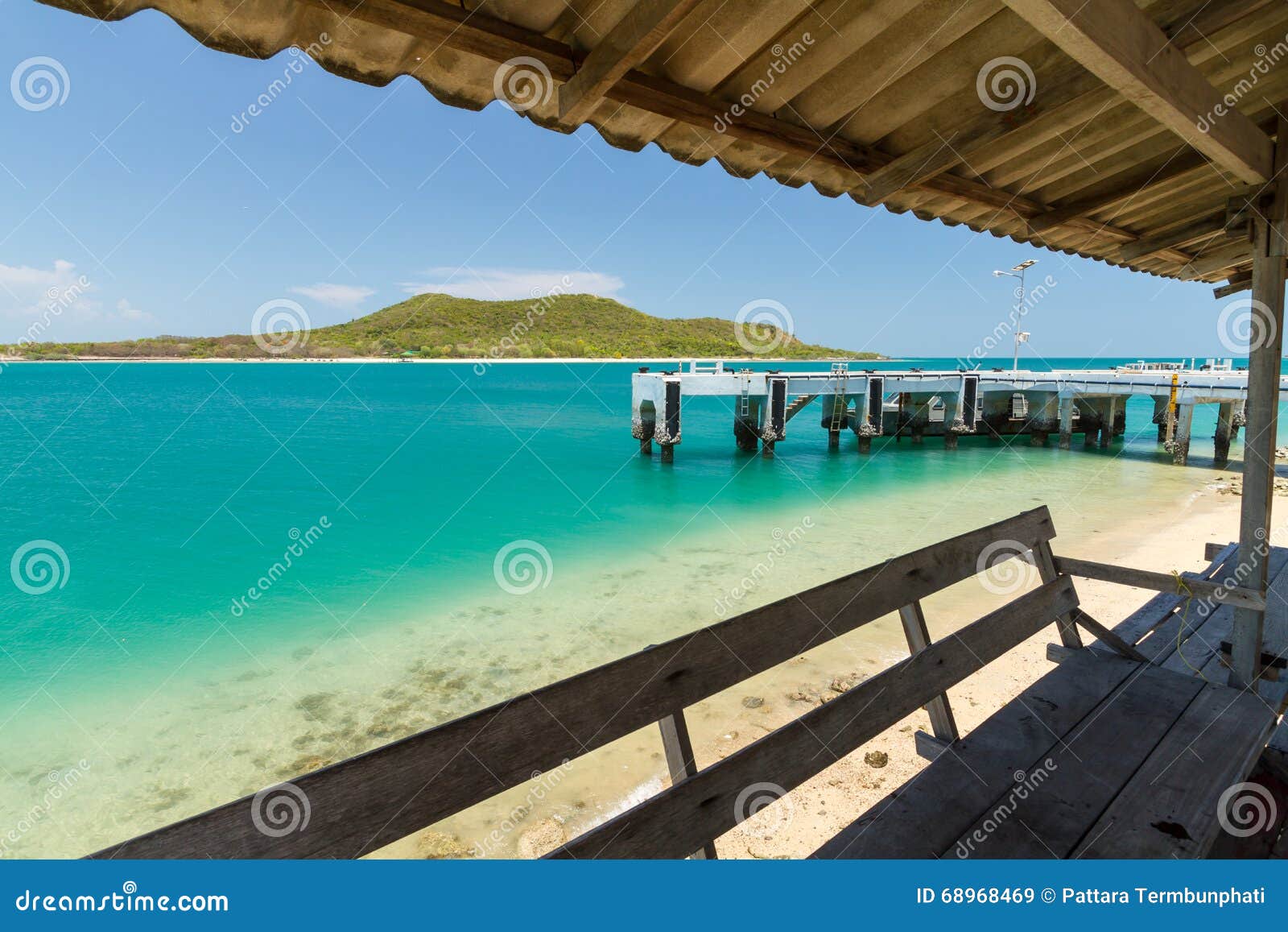 Emerald Green Water and Blue Sky with Jetty Stock Image - Image of ...