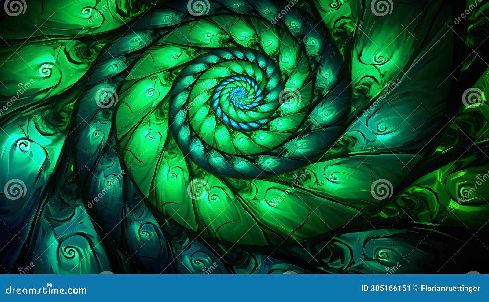 Emerald Psychedelic Spiral Pattern. Hypnotic Abstract Background Stock ...
