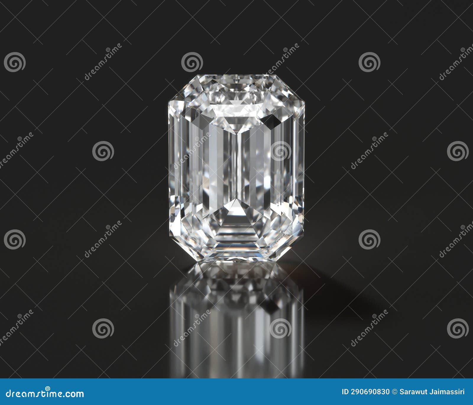 Emerald Shape Diamonds Placed on Glossy Background 3d Rendering Stock ...
