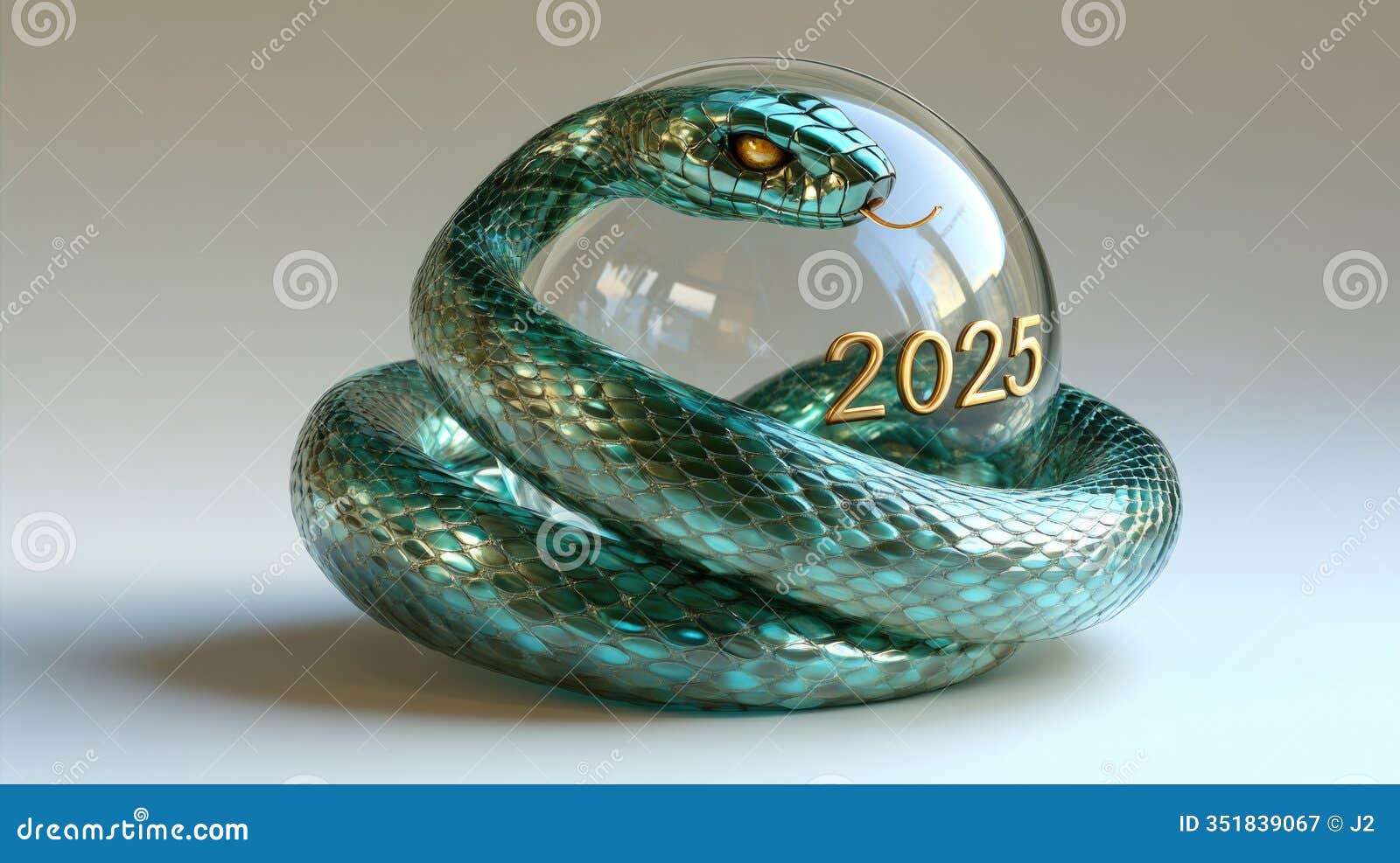 Emerald Snake Coiled Around Transparent 2025 Sphere Stock Image - Image ...