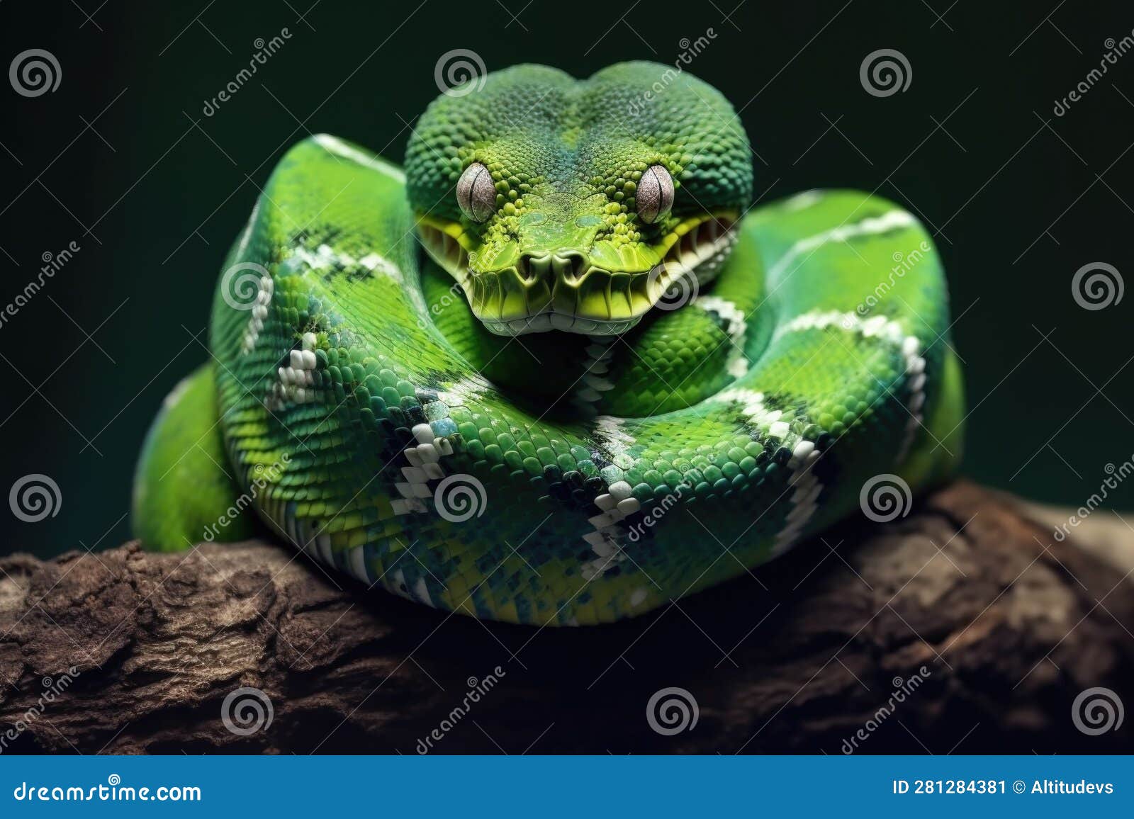 Emerald Tree Boa Coiled on a Branch Stock Illustration - Illustration ...